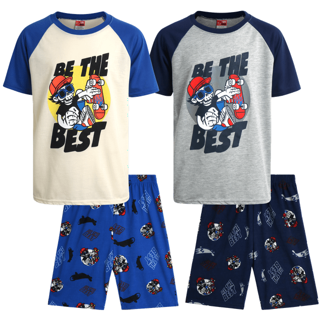 Tuff Guys Boys' Pajama Set - 4 Piece Sleep Shirt and Lounge Shorts ...