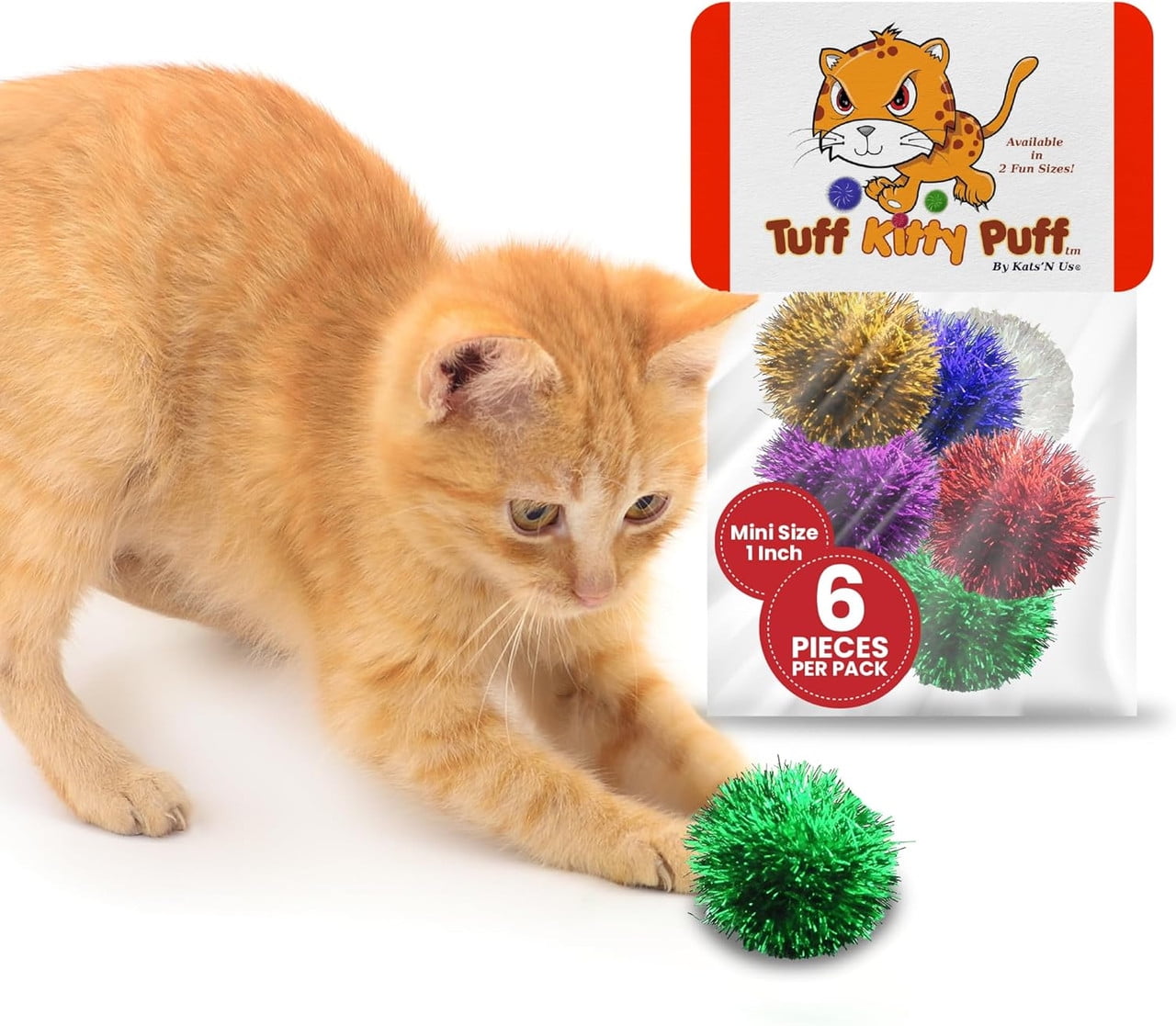 Tuff Kitty Puff Mini Sparkle Ball Cat Toy, 6 Pack - Walmart.com