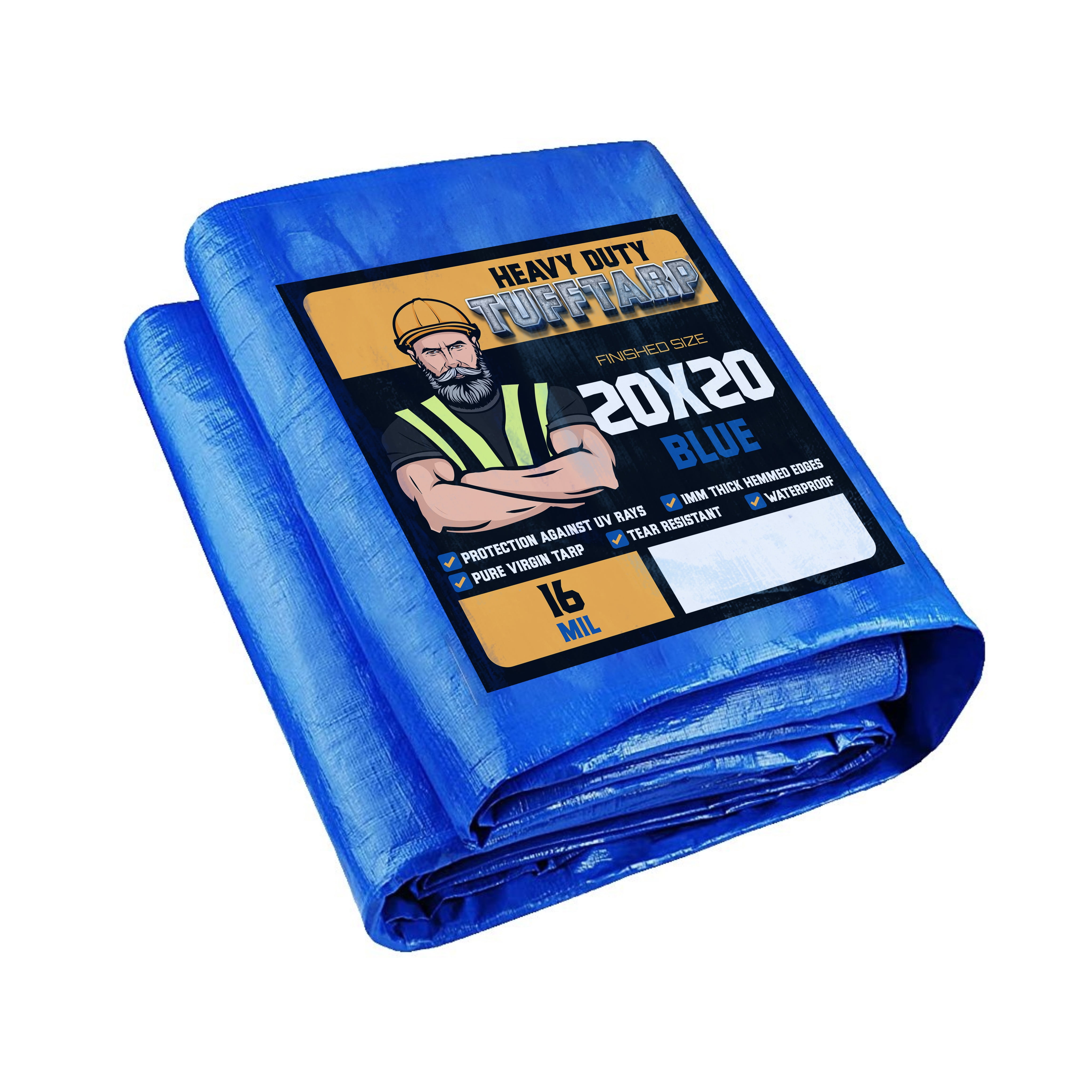 Tuff Tarp Ultra 16MIL Heavy Duty Multi-use, Waterproof & UV Resistant Protective Cover, 20x20 ...