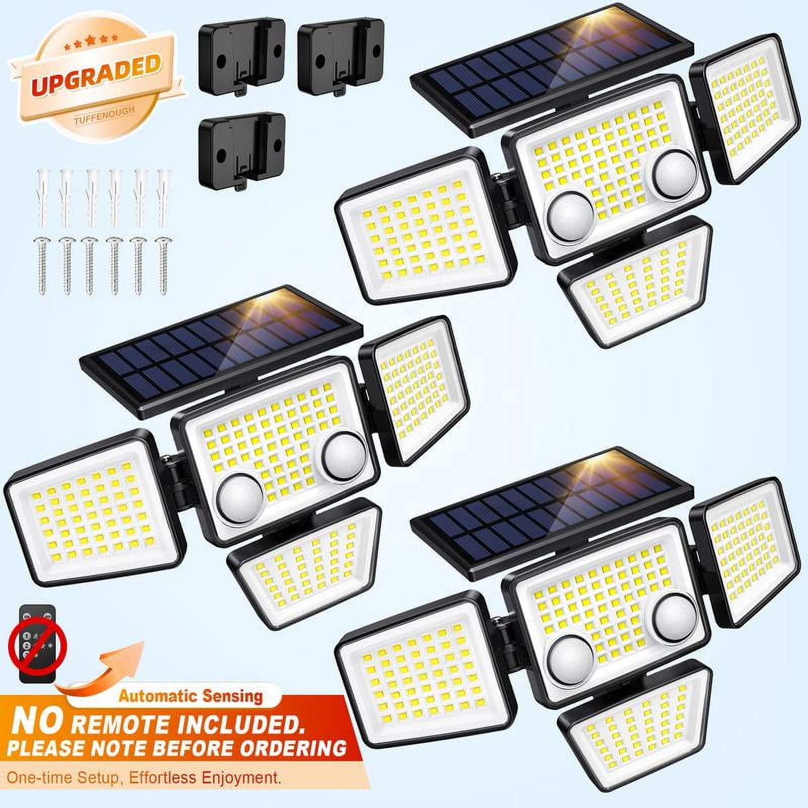 Tuff enough Solar Outdoor Lights 2500LM 210LED Security Lights,3 Heads Dimmable Spot Lights with ...