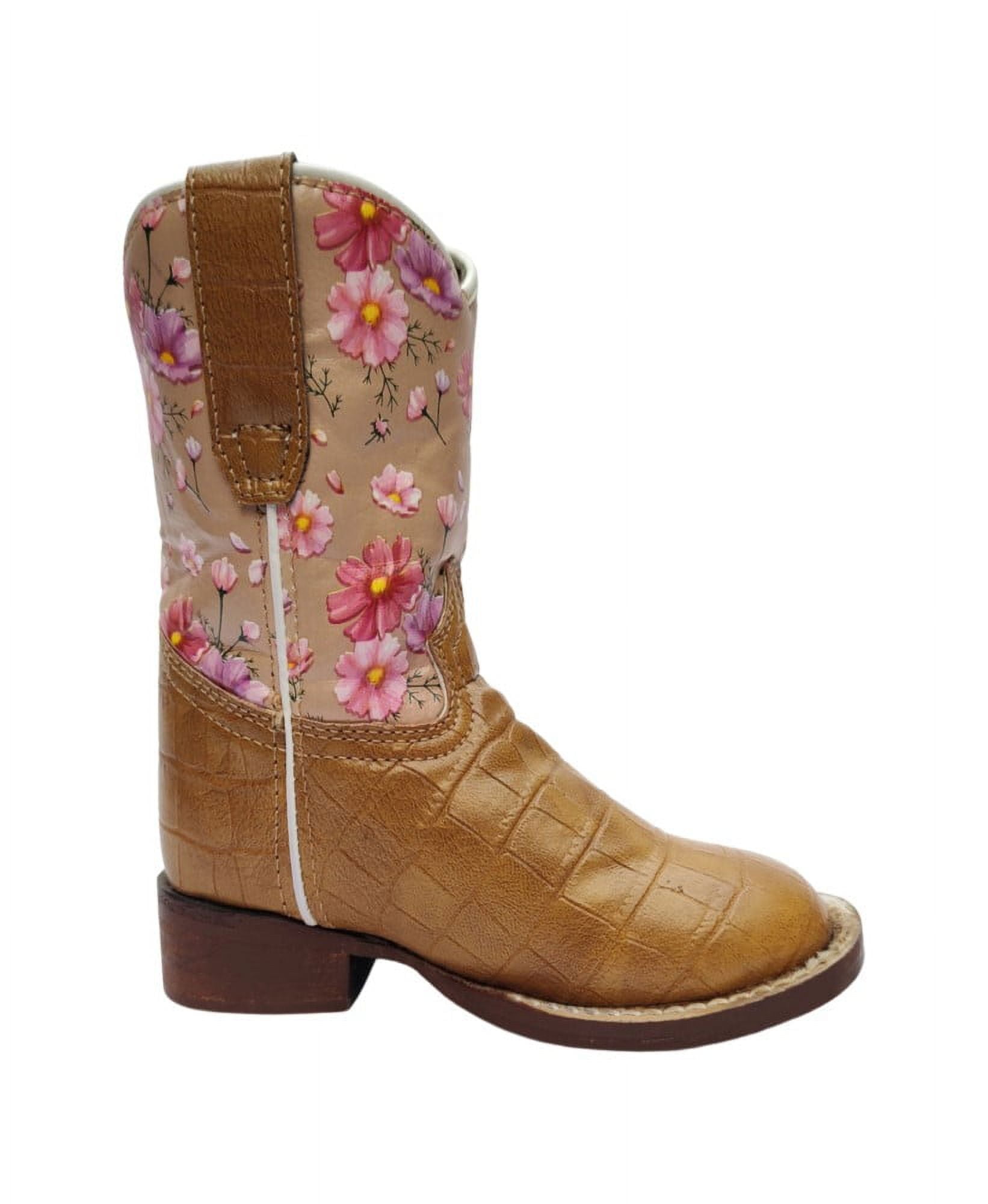 TuffRider Children's Dunes Square Toe Western Boot- Tan Floral- 2C ...