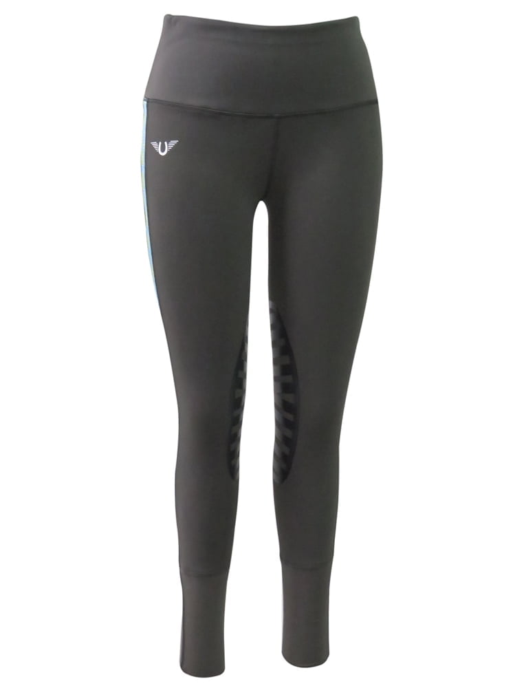 TuffRider Ladies Athena EquiCool Riding Tights XS Charcoal/Light Blue ...