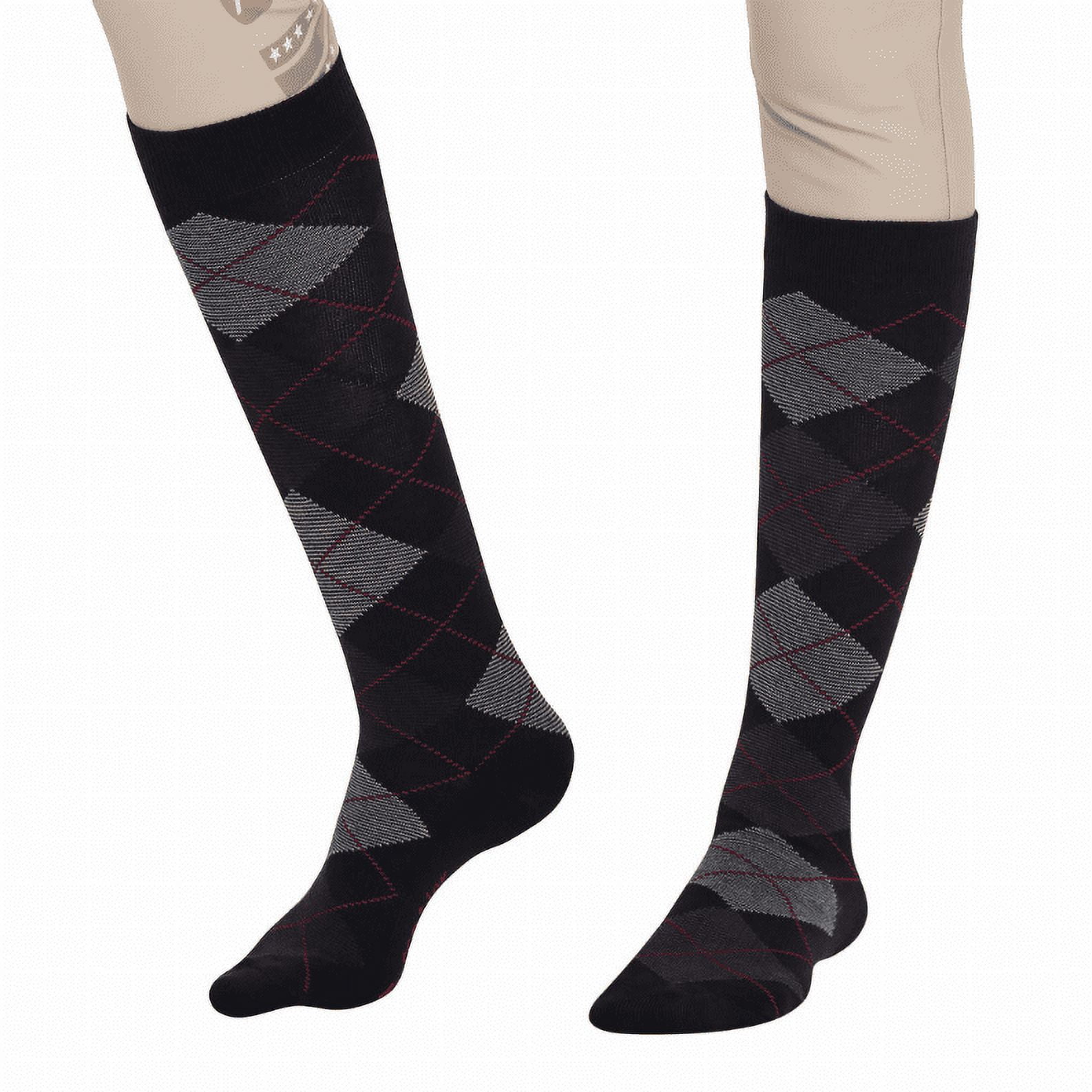 TuffRider Ladies Bamboo Argyle Knee Hi Socks Black/Light Gray/Charcoal ...