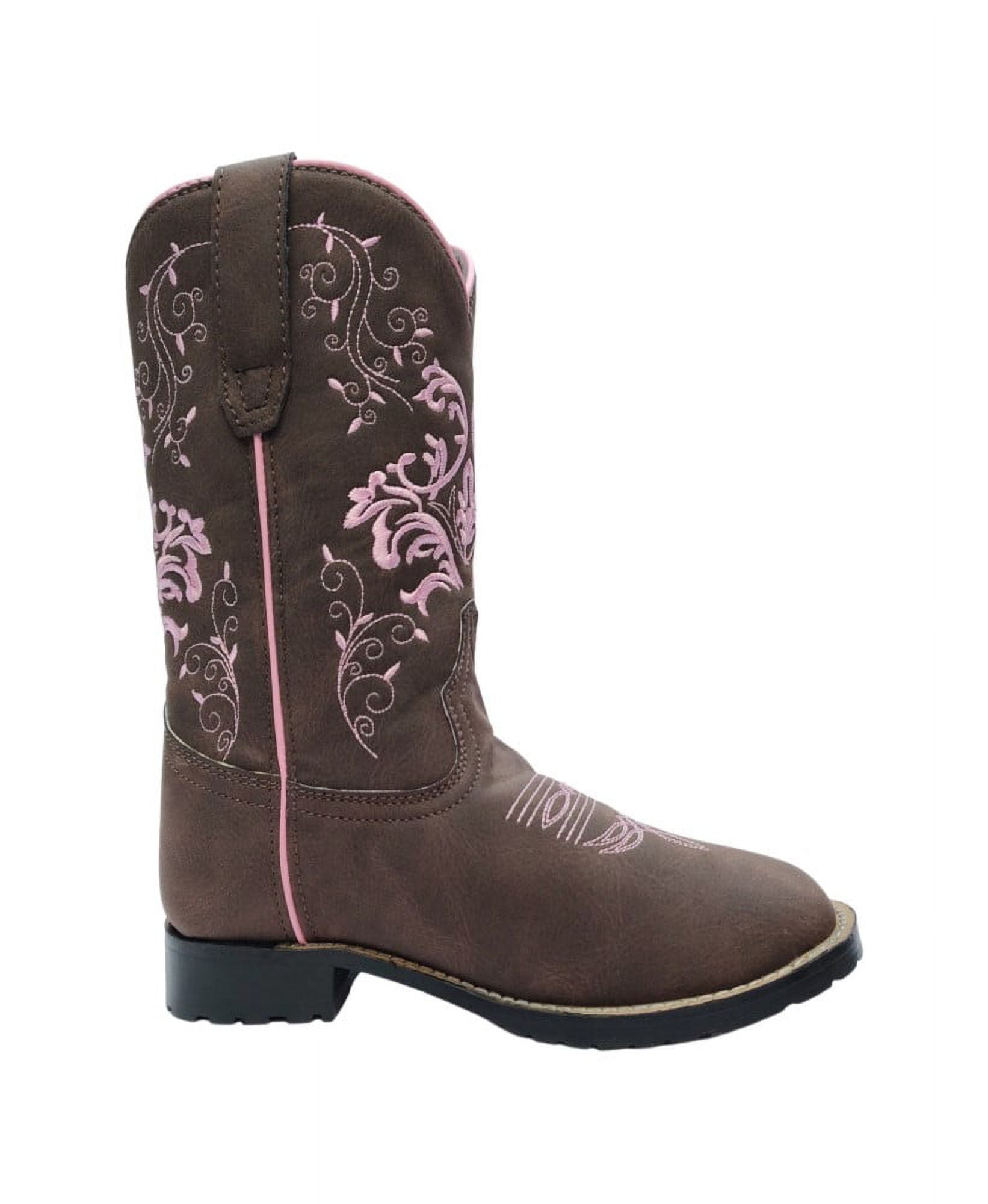 TuffRider Toddler Glacier Square Toe Western Boot- Mocha w/ Pink- 7T ...