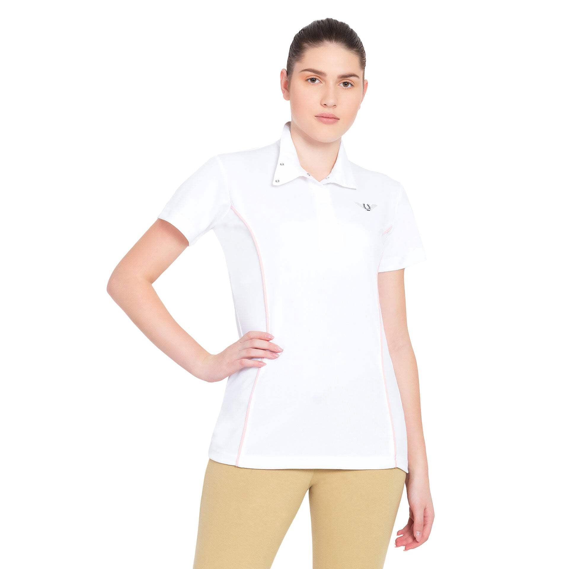 TuffRider Women's Kirby Kwik Dry Short Sleeve Show Shirt, White/Pet ...