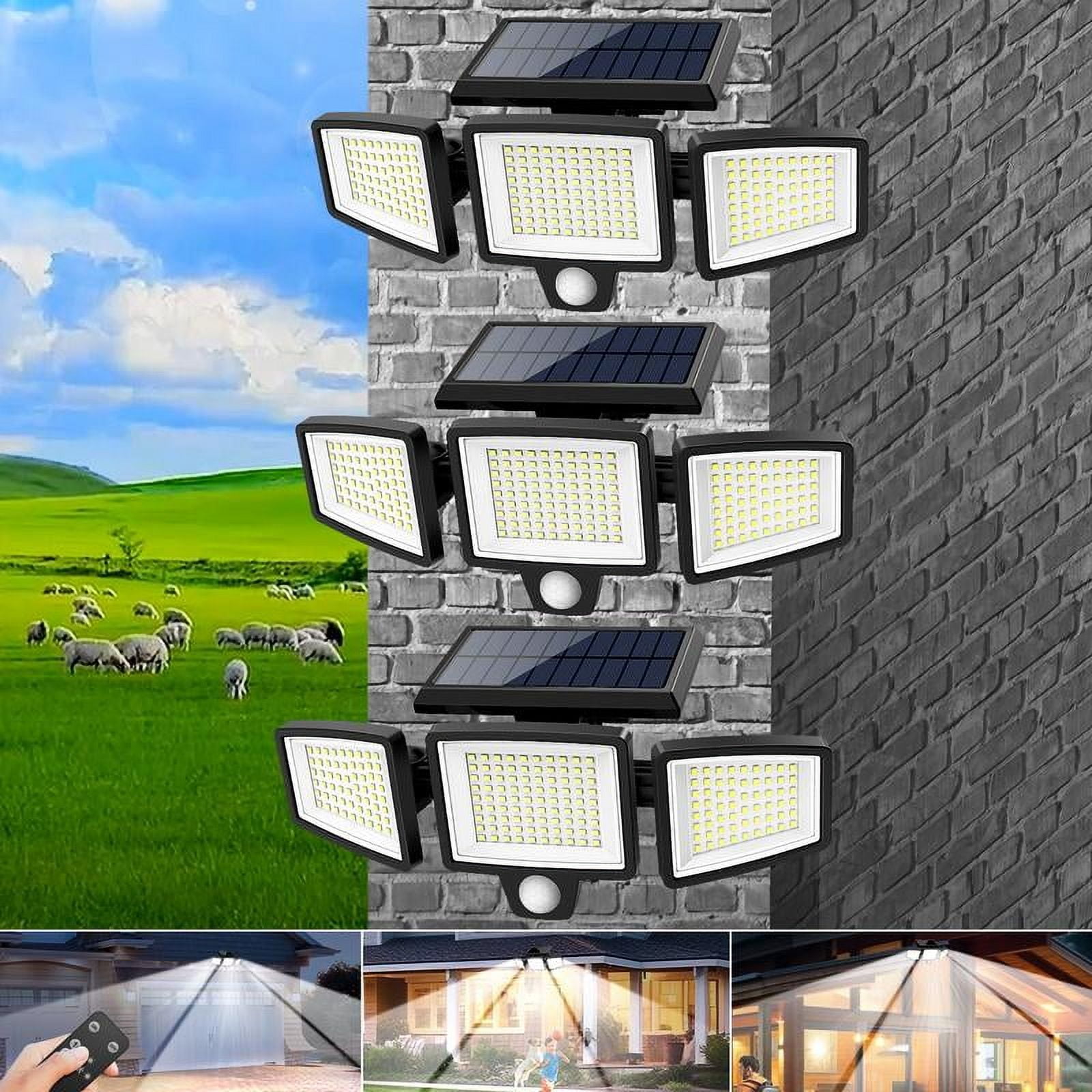 Tuffenough Solar Outdoor Lights 2500LM 210LED Security Lights,3 Heads Dimmable SpotLights with 3 ...