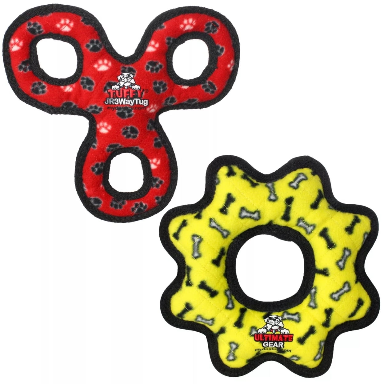 Tuffy Gear Ring & Junior 3Way Tug Dog Toys (2 Pack) for Aggressive Chewers, Durable & Machine ...
