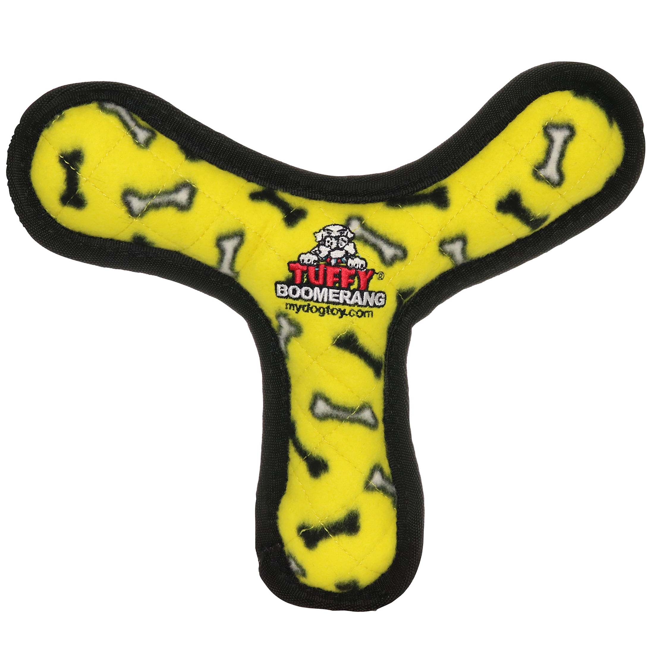 Tuffy Ultimate Boomerang Yellow Bone Durable Plush Squeaky Dog Toy ...