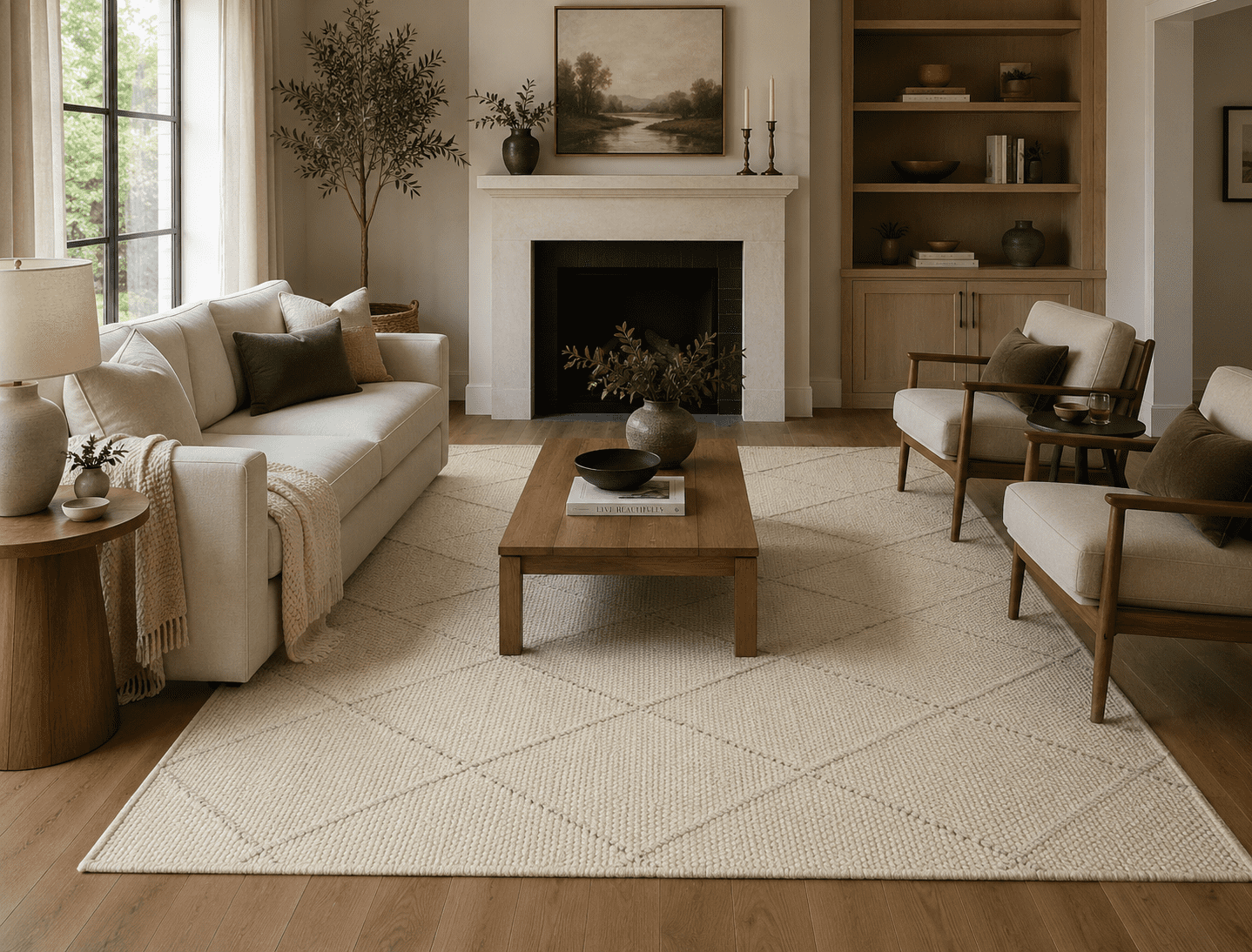 Tuft & Texture Handmade Wool Flatweave Rug – Ivory Geometric Design ...