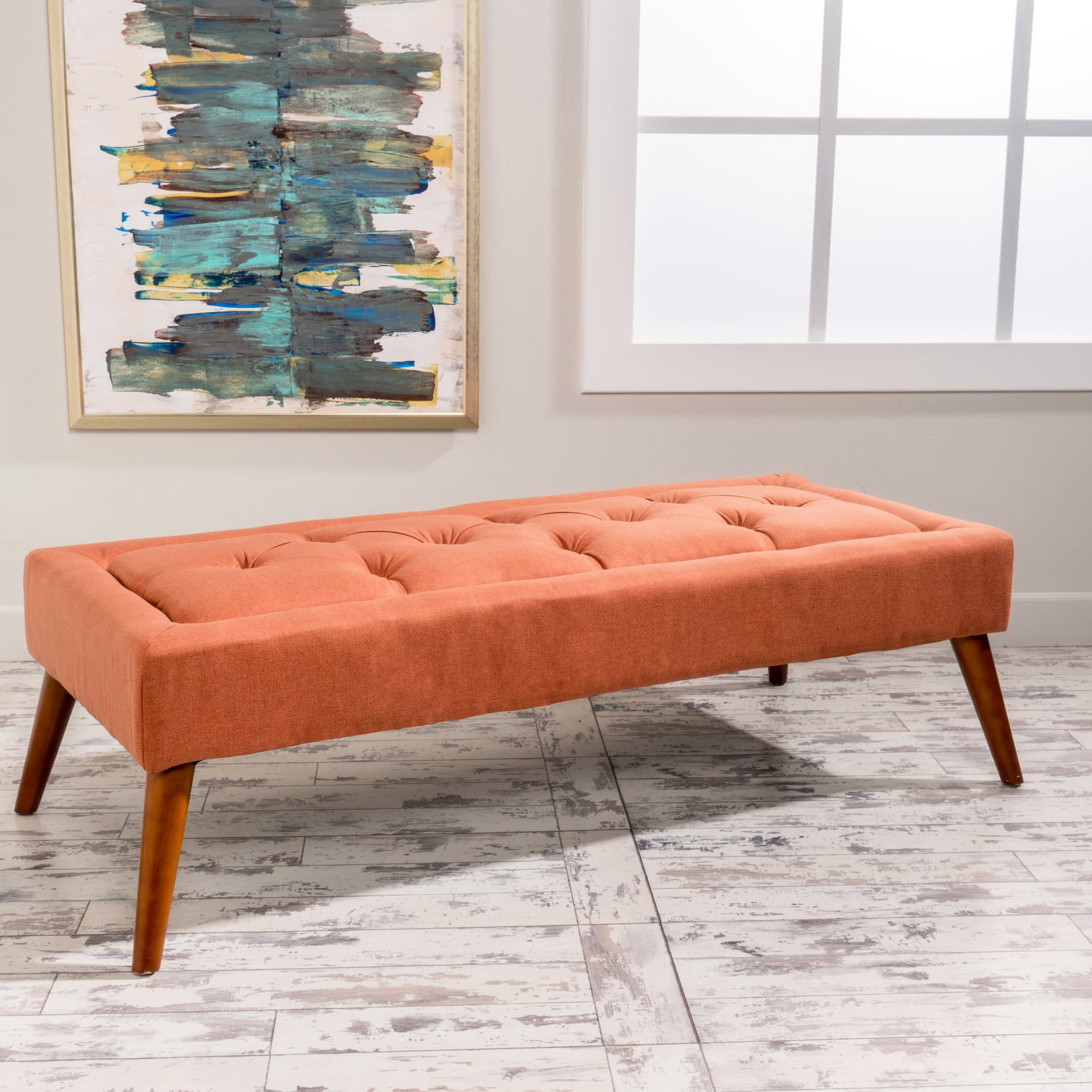 Tuft Top - Comfy Orange Fabric With Mid-century Look. Birch Legs. 52 In ...