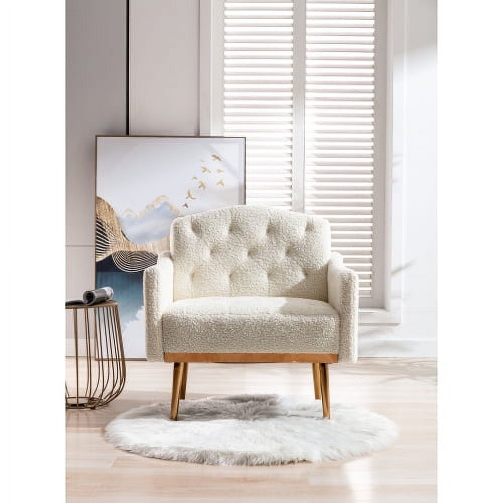 Tufted Accent Chair, Modern Upholstered Teddy Fabric Armchair Single ...