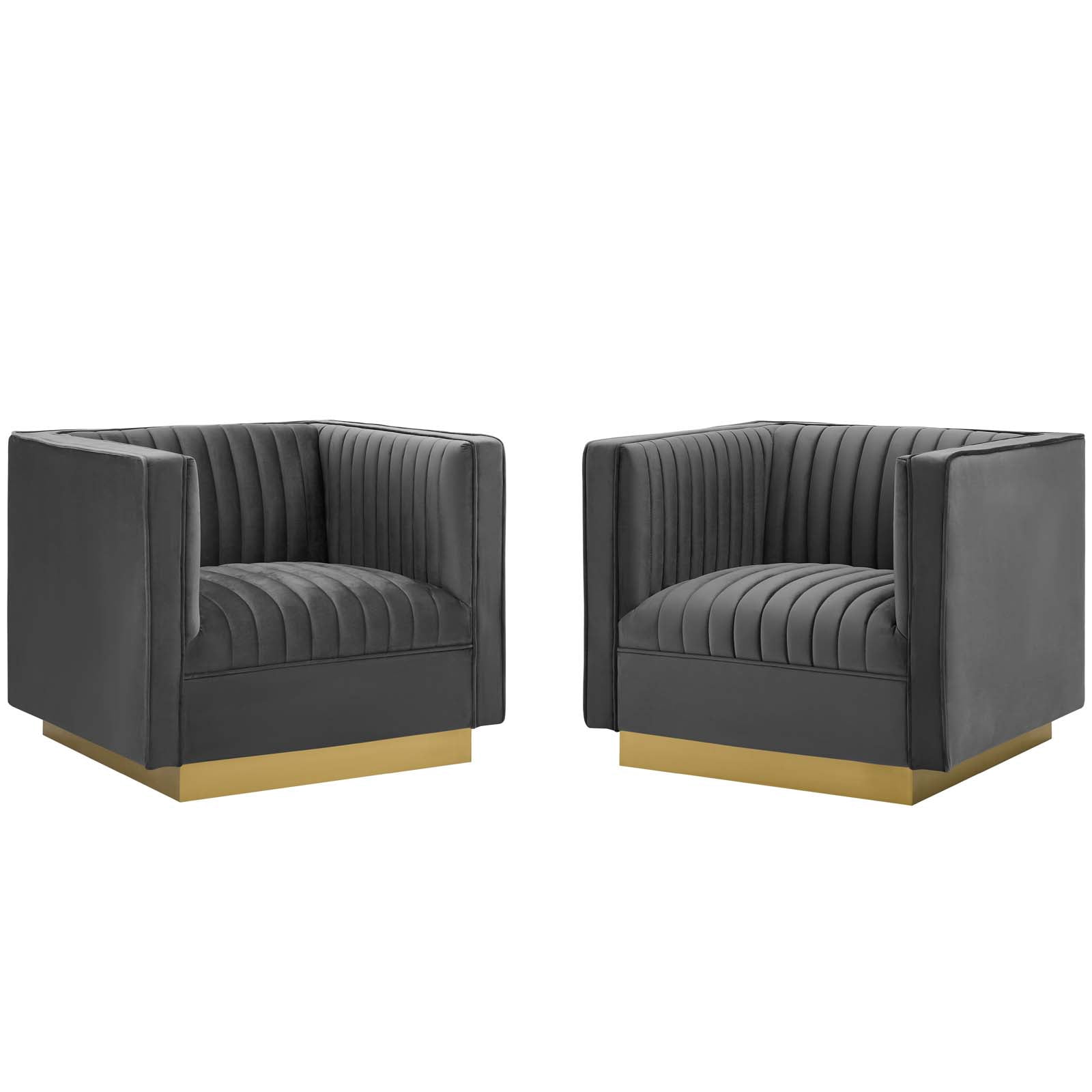 Tufted Armchair Accent Chair, Set of 2, Velvet, Grey Gray, Modern ...