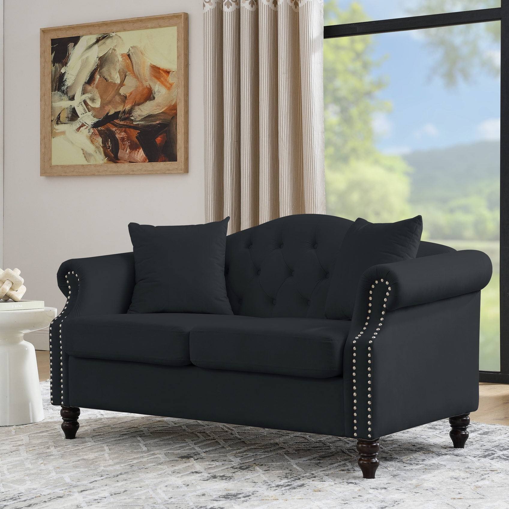 Tufted Black Velvet Chesterfield 2 Seater with Spring Structure ...