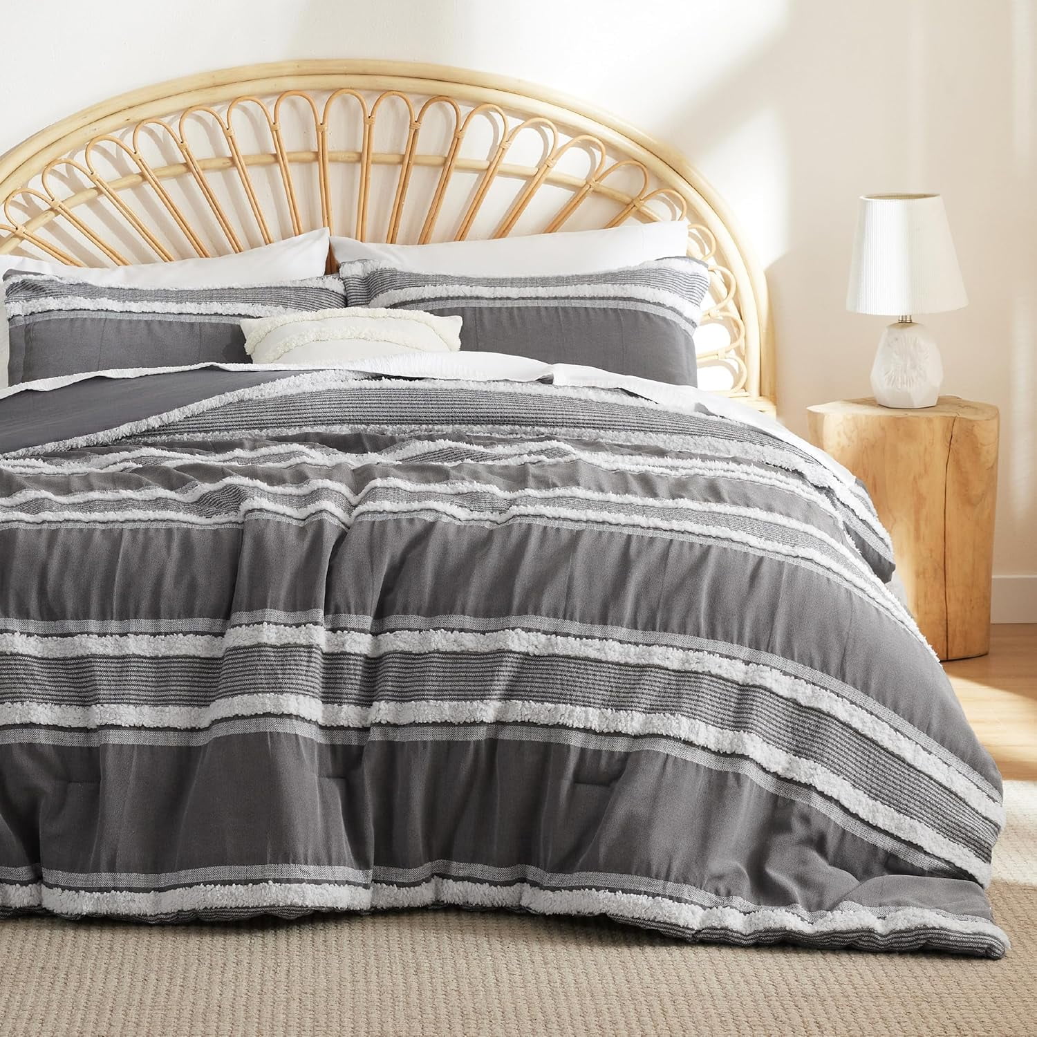 Tufted Boho Comforter Set King Size - Dark Grey Boho Bedding Comforter ...