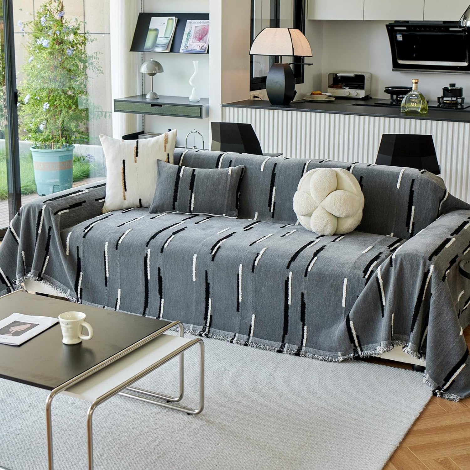 Tufted Chenille Sofa Covers Washable Jacquard Boho Couch Cover for 3 ...