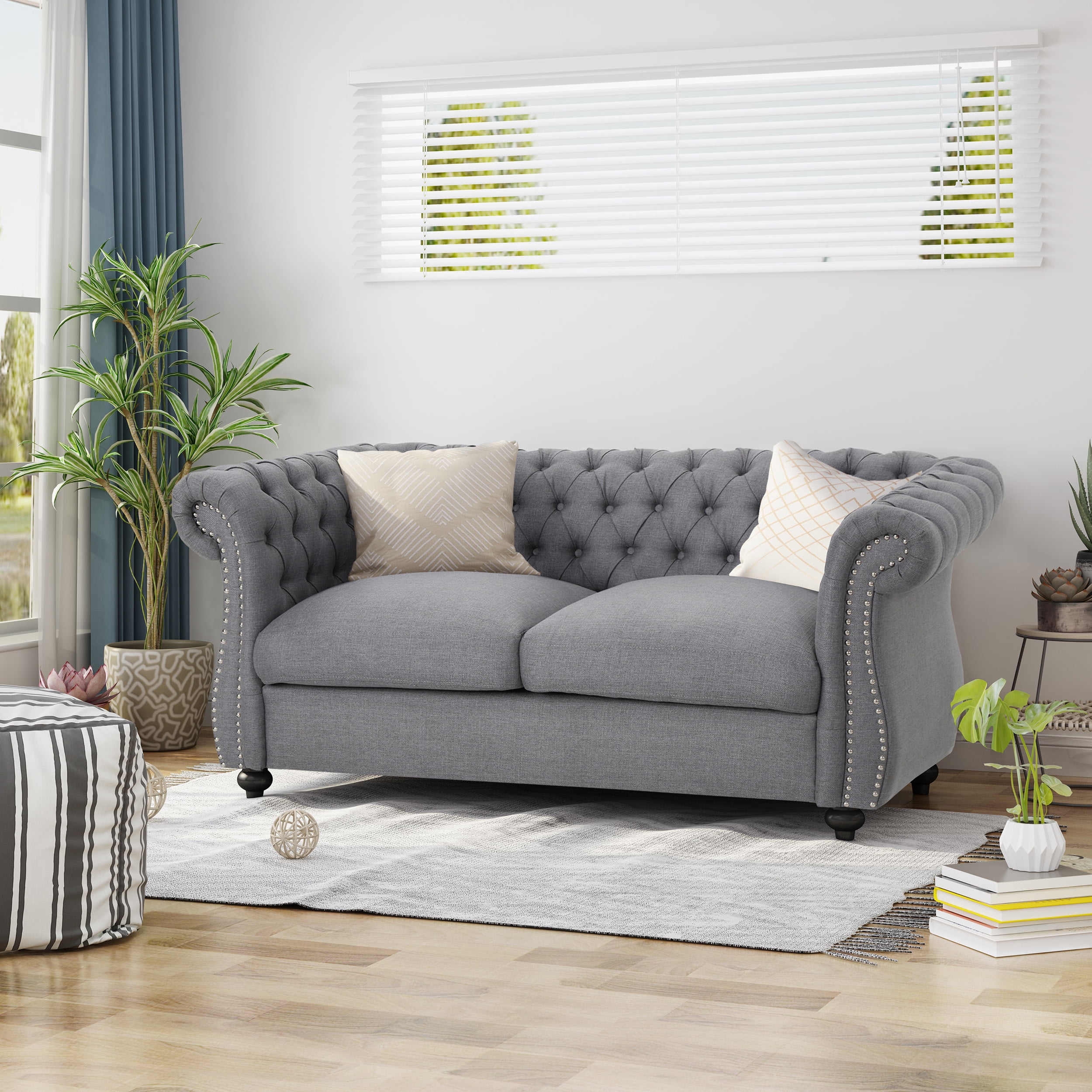 Tufted Chesterfield Sofa Loveseat - 2-Person Couch with Rolled Arms ...