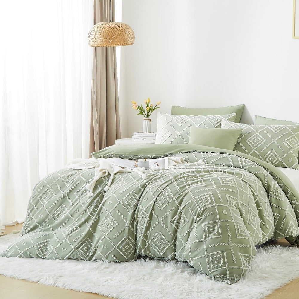 Nayoroom Vintage 3-Pieces Green Tufted Geometry Comforter Bedding Sets ...