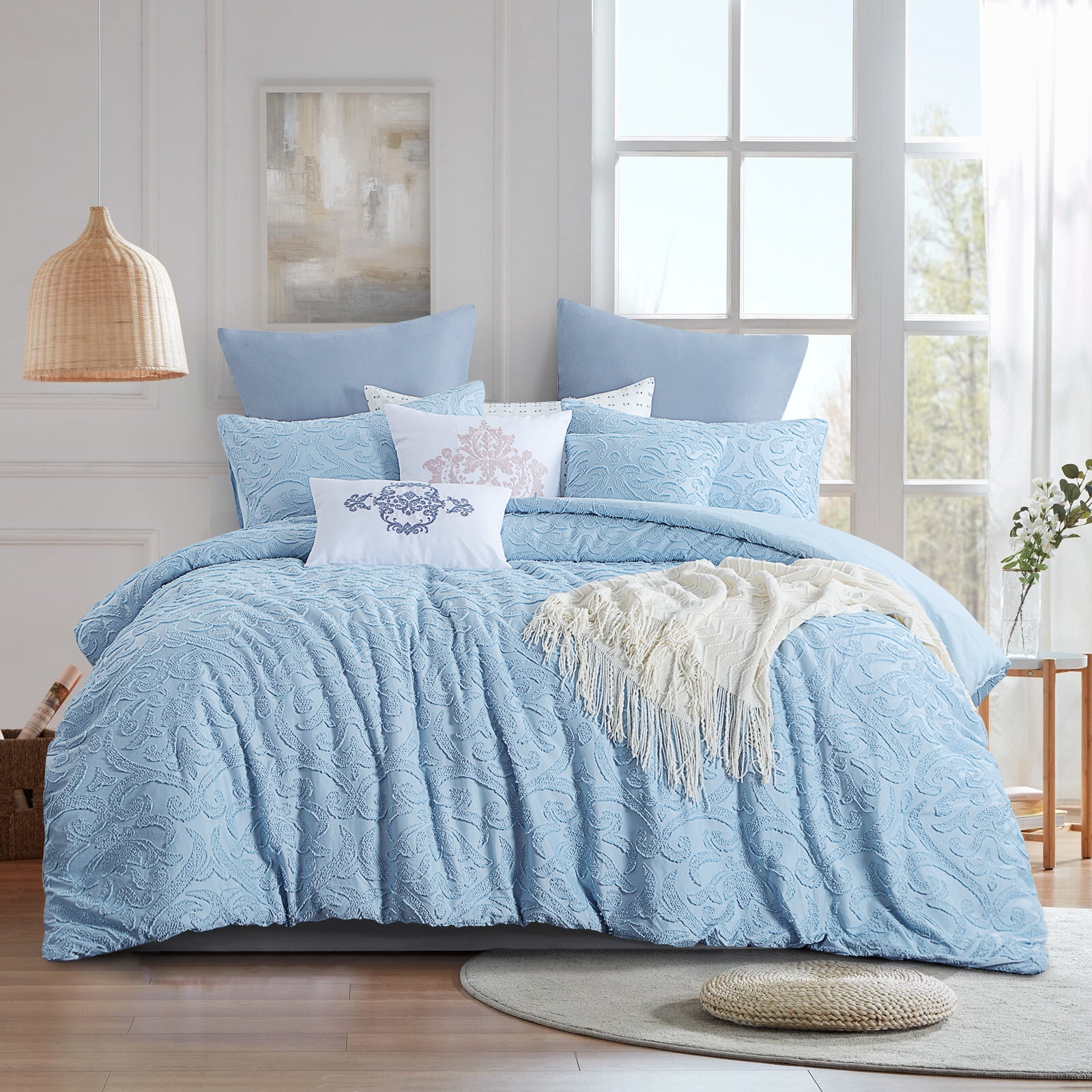 Tufted Comforter Set,2 Pieces,Jacquard Embroidery Damask,Soft ...