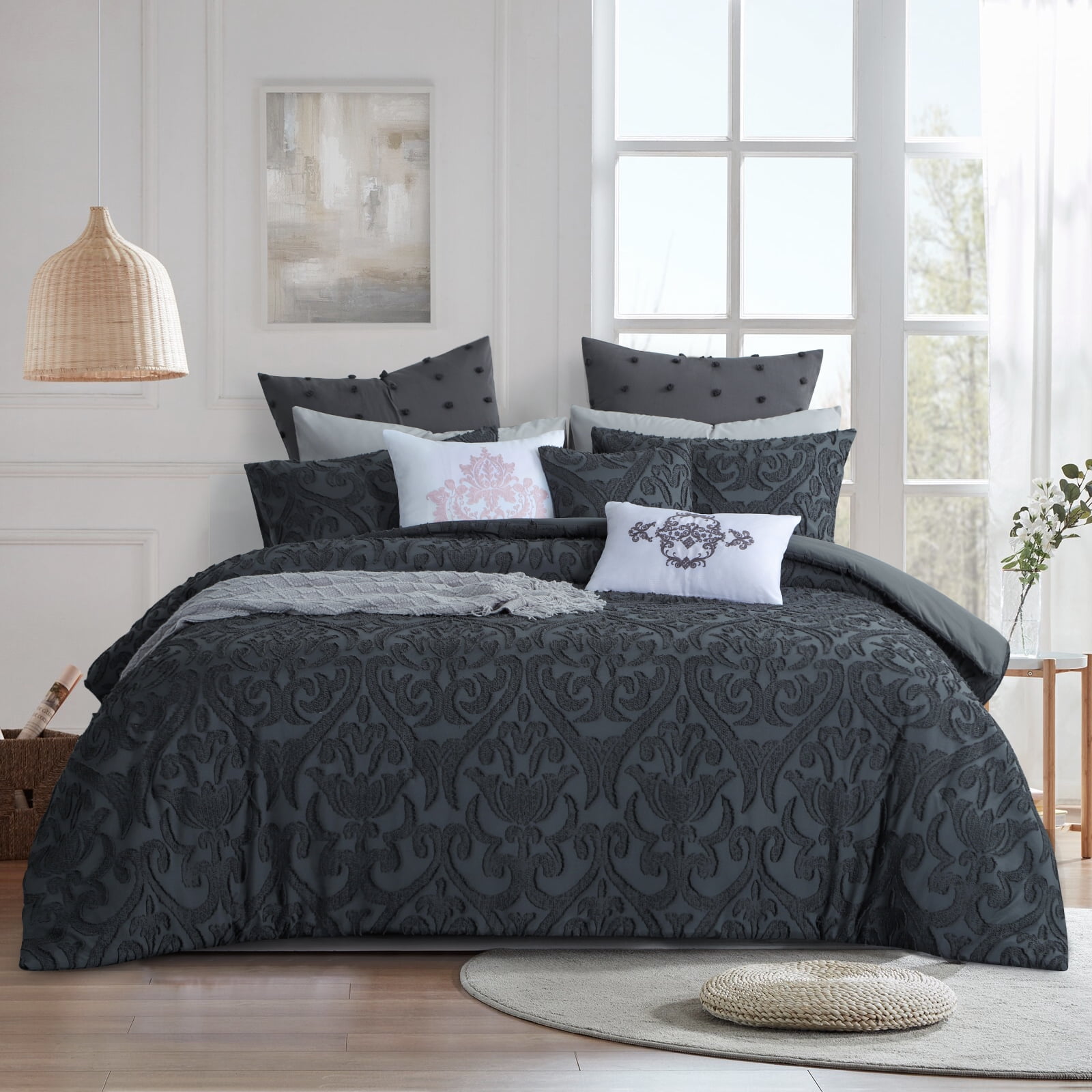 Tufted Comforter Set,3 Pieces,Jacquard Embroidery Damask,Soft ...