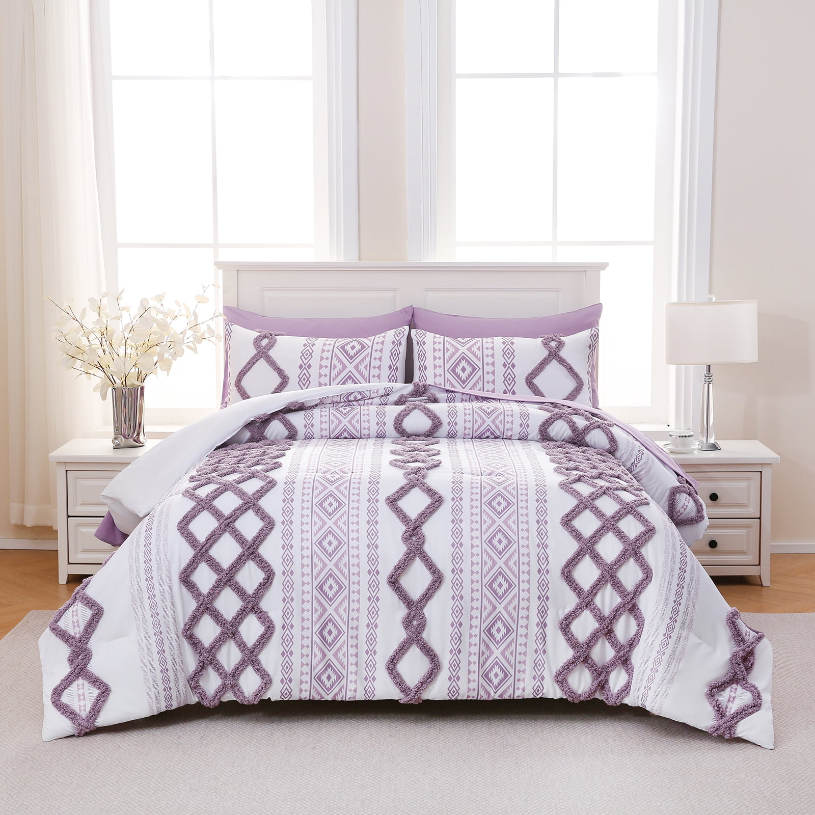 Tufted Comforter Set King Size Boho Comforter Set 7 Pieces Bed in a Bag ...