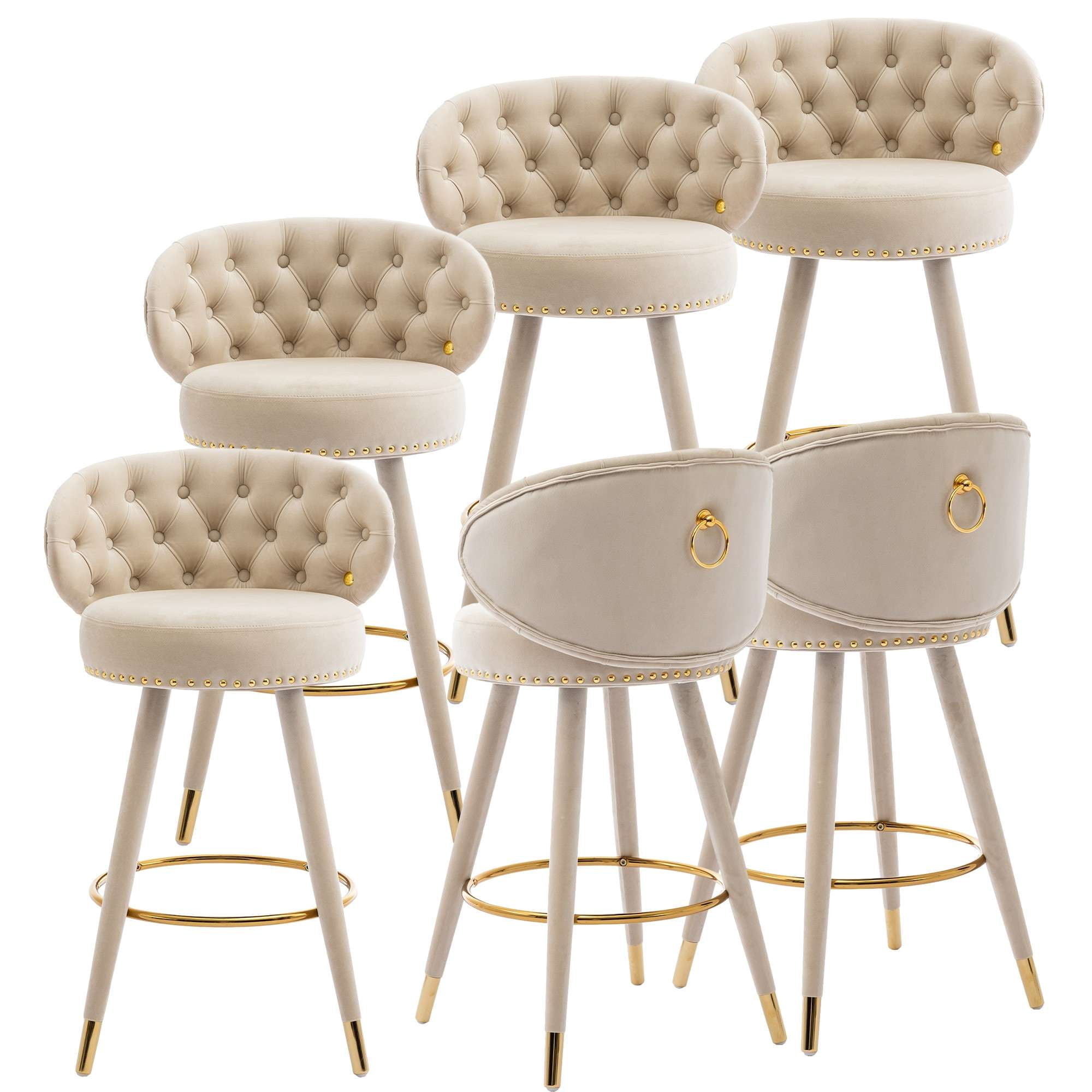 Tufted Counter Height Bar Stool Chairs with Solid Wood Legs Upholstered ...
