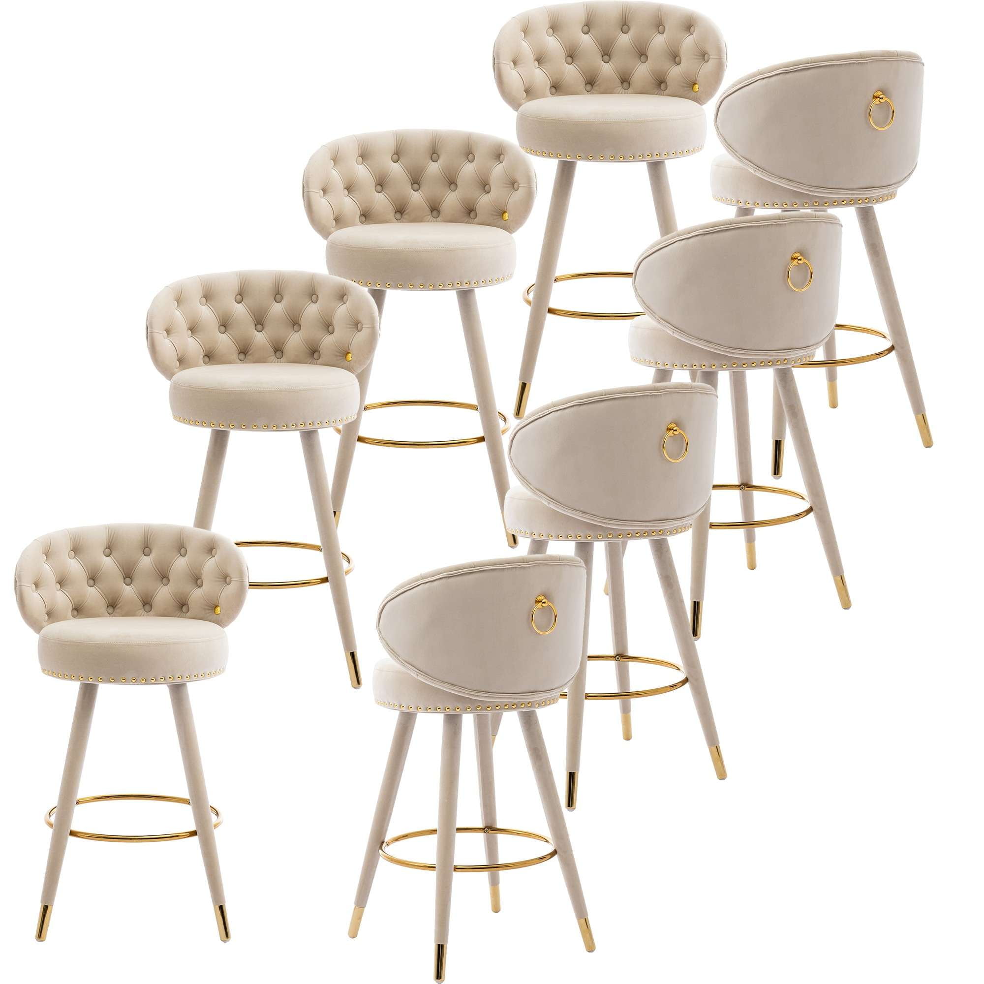Tufted Counter Height Bar Stool Chairs with Solid Wood Legs Upholstered ...