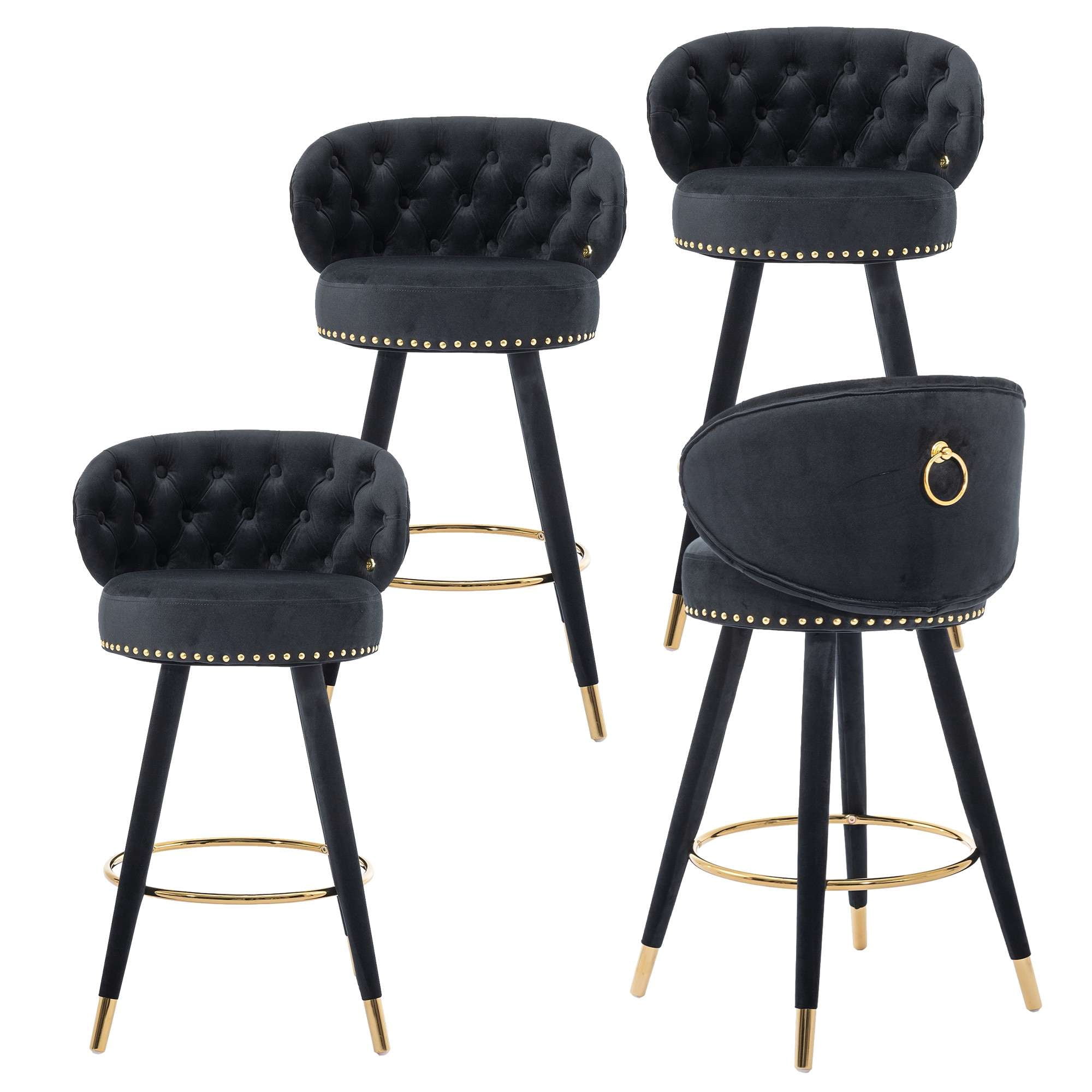 Tufted Counter Height Bar Stool Chairs with Solid Wood Legs Upholstered ...