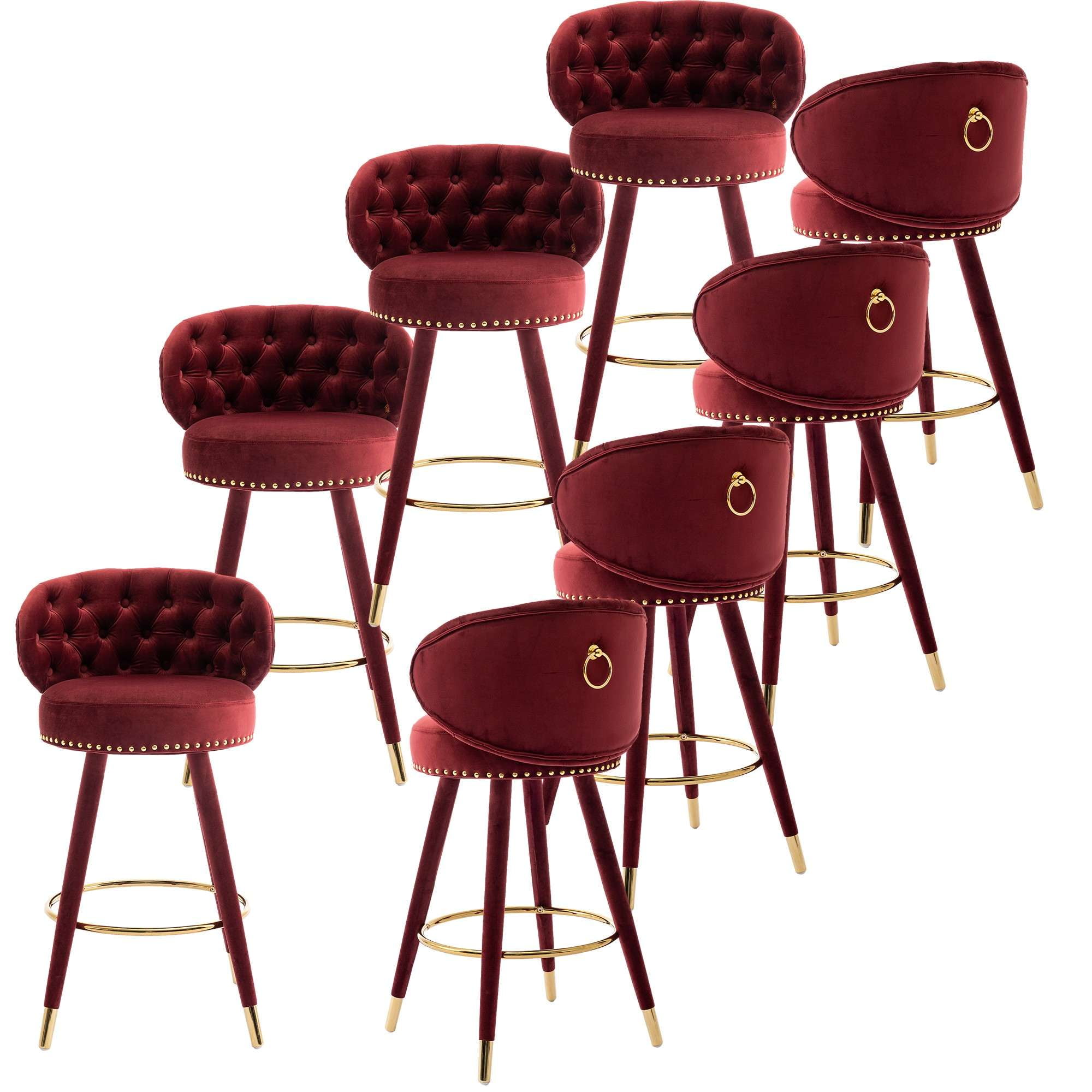 Tufted Counter Height Bar Stool Chairs with Solid Wood Legs Upholstered ...