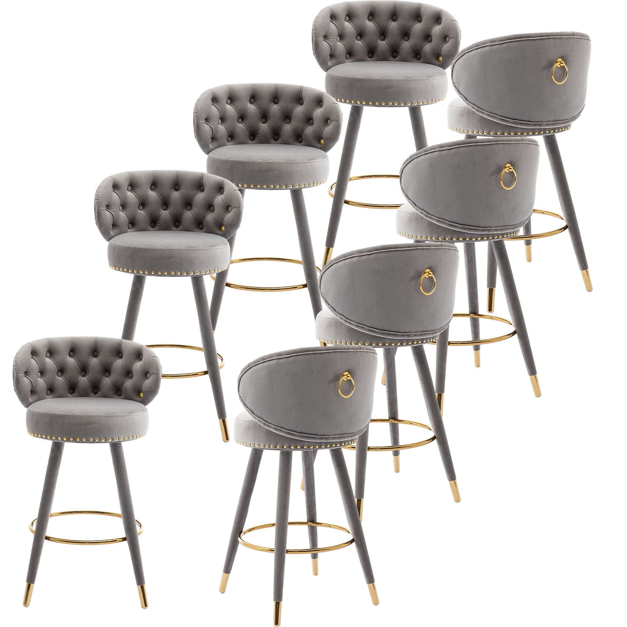 Tufted Counter Height Bar Stool Chairs with Solid Wood Legs Upholstered ...