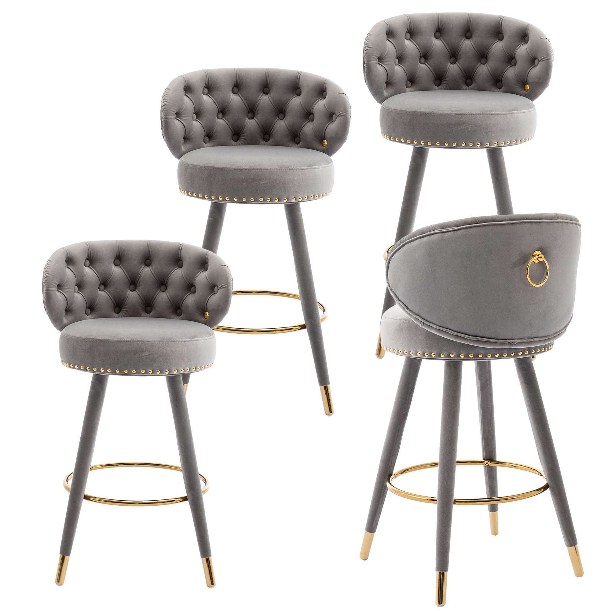 Tufted Counter Height Bar Stool Chairs with Solid Wood Legs Upholstered ...