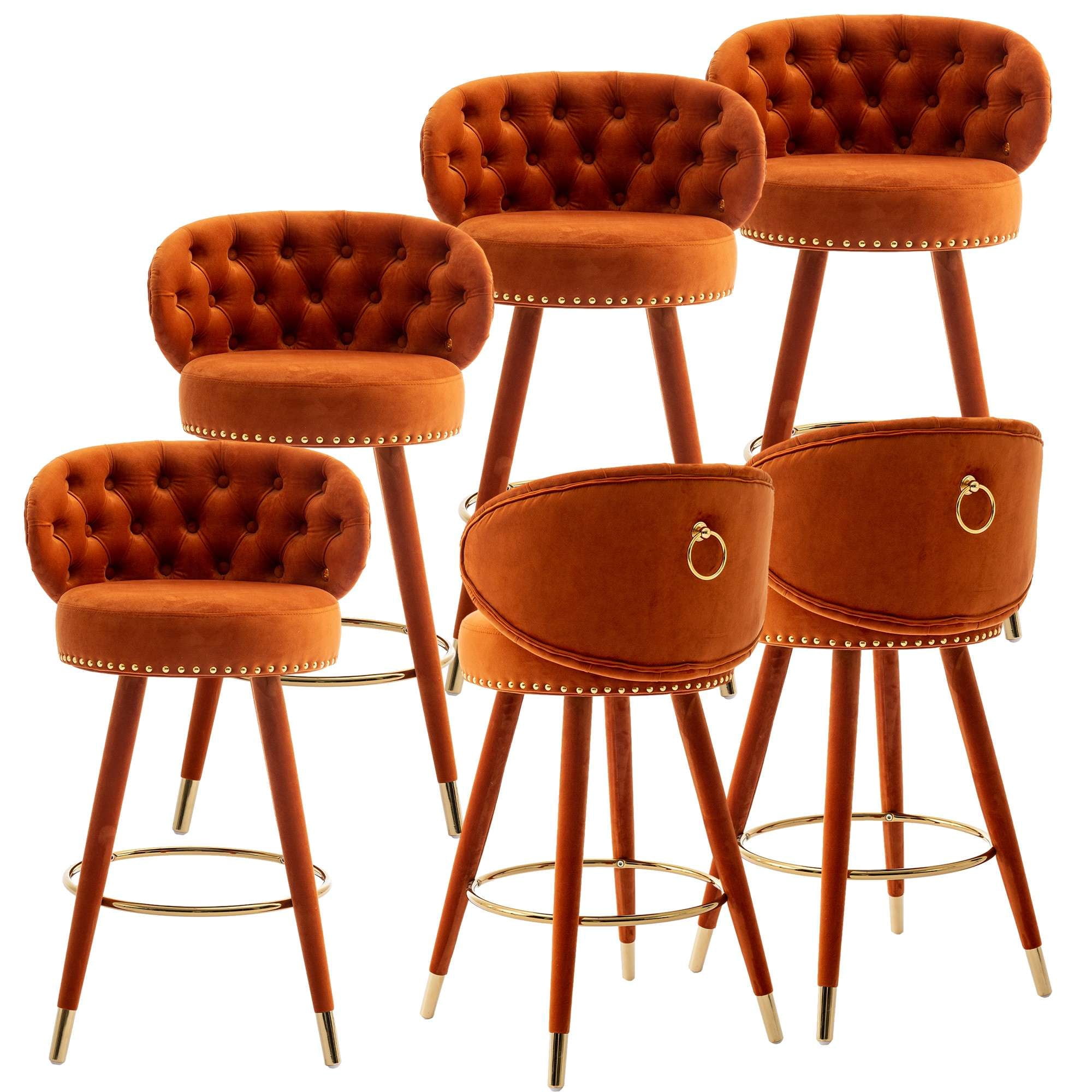 Tufted Counter Height Bar Stool Chairs with Solid Wood Legs Upholstered ...