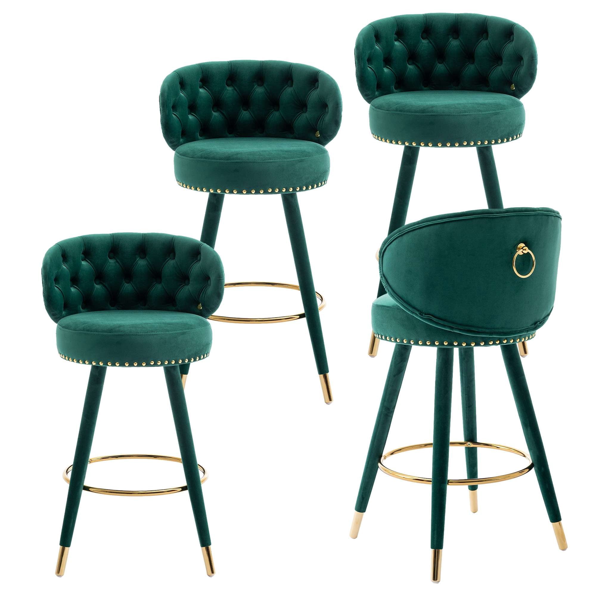 Tufted Counter Height Bar Stool Chairs with Solid Wood Legs Upholstered ...