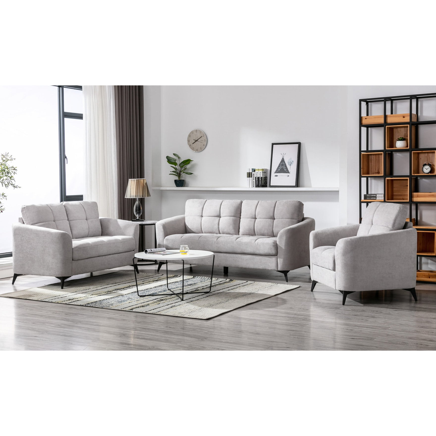 Tufted Design in Seating - Light Gray Velvet Sofa, Loveseat, Chair for ...