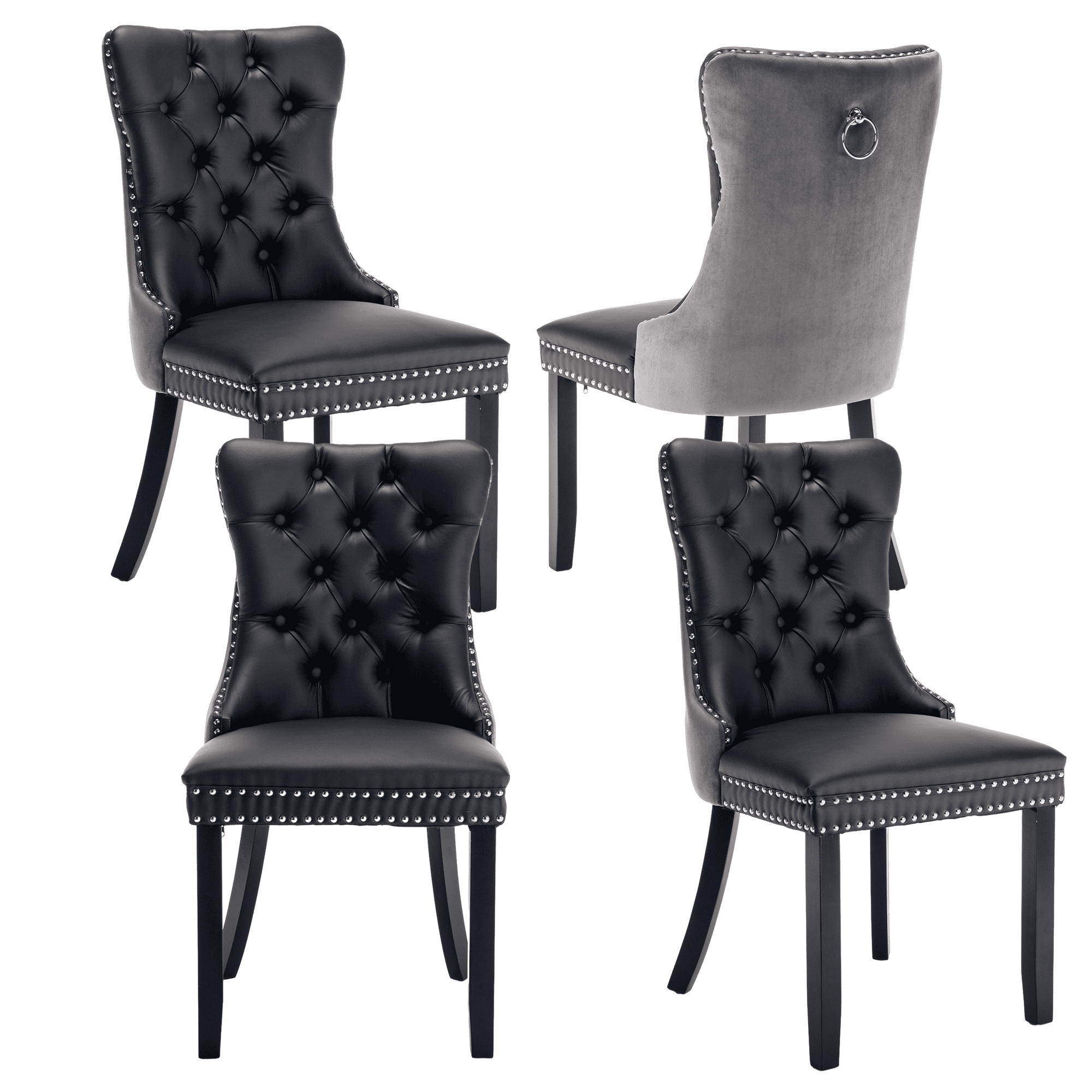 Tufted Dining Chair, Contemporary PU and Velvet Chairs for Dining Room ...