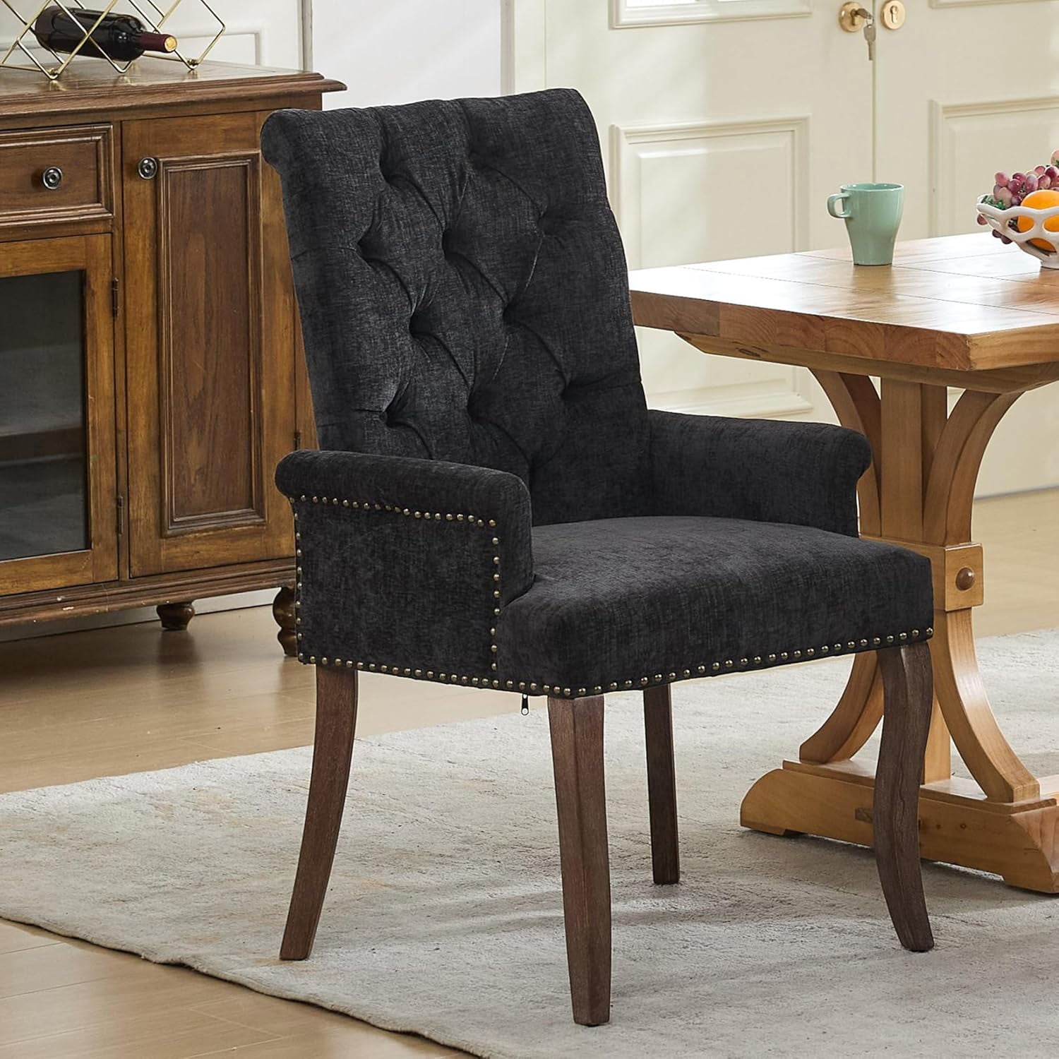 Tufted Dining Chairs with High Back,Neutral Fabric Upholstered Kitchen ...