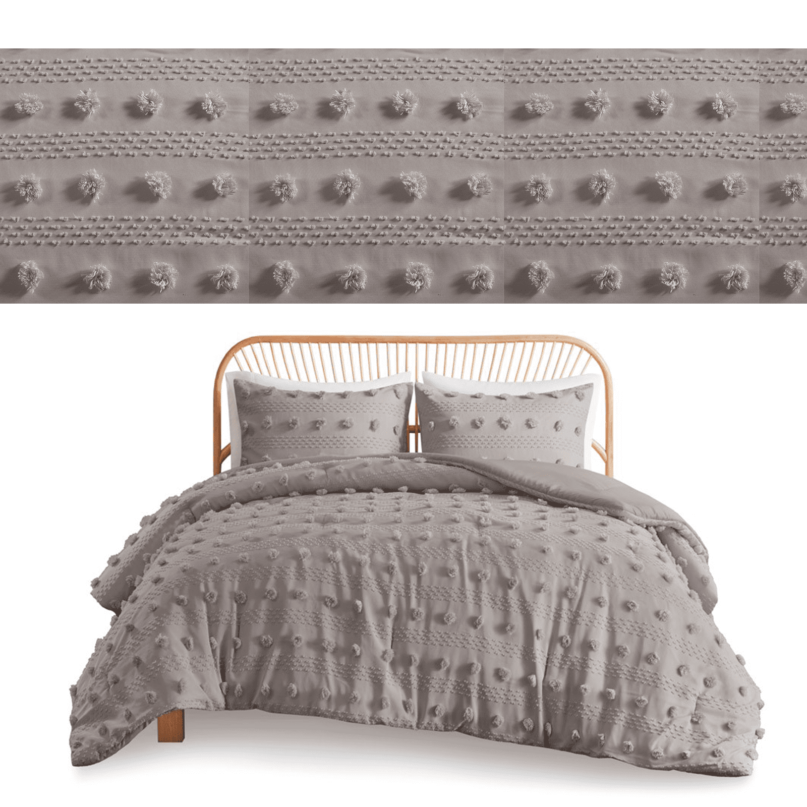 Tufted Dots Ruffle Comforter Set, 3 Pieces Ruffled Farmhouse Comforters ...