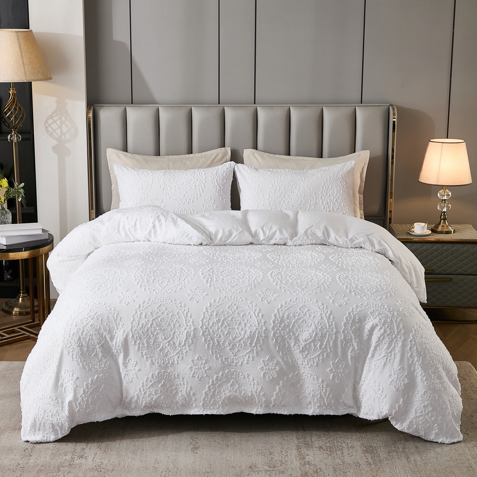 Tufted Duvet Cover Set Boho Mandala Bedding Set Shabby Chic Jacquard ...