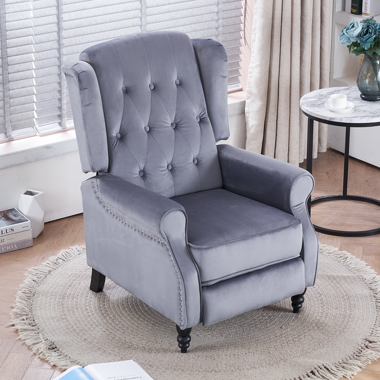 Tufted Fabric Push Back Arm Chair Recliner Modern Single Reclining for ...