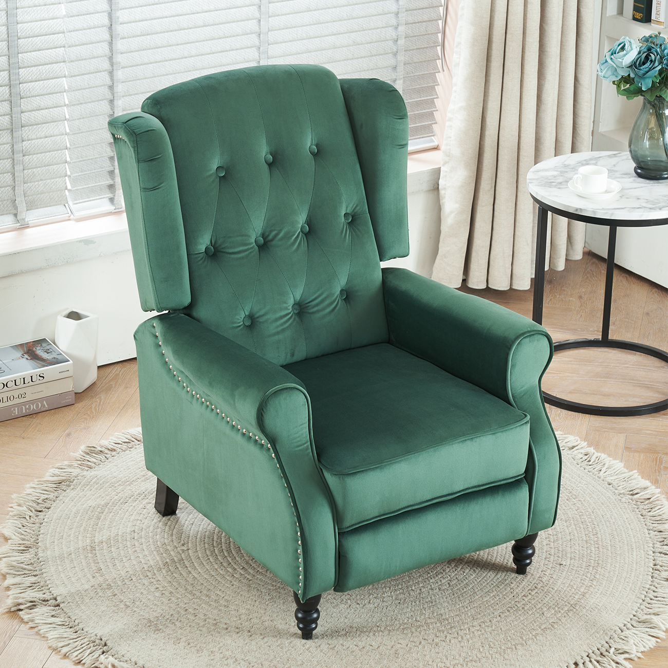 Tufted Fabric Push Back Arm Chair Recliner Modern Single Reclining for ...