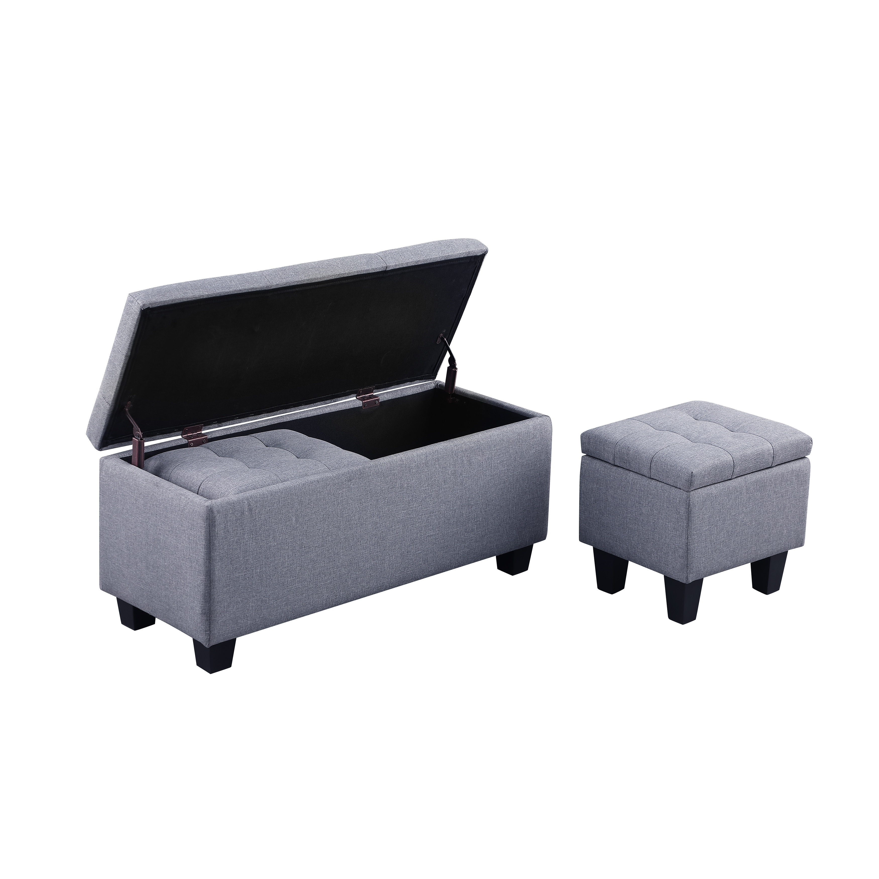 Tufted Fabric Storage Ottoman Bench, Ottoman Linen Bench - Set of 3 ...
