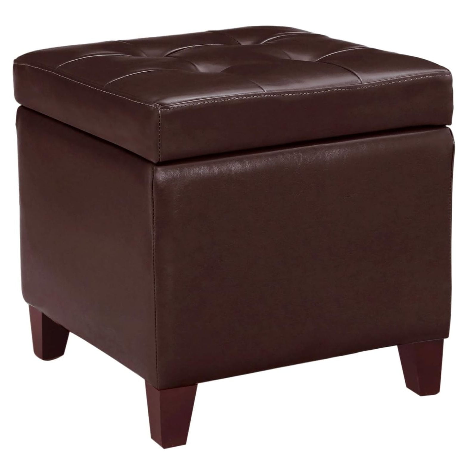 Tufted Faux Leather Storage Ottoman Square Cube Foot Rest Stool with ...