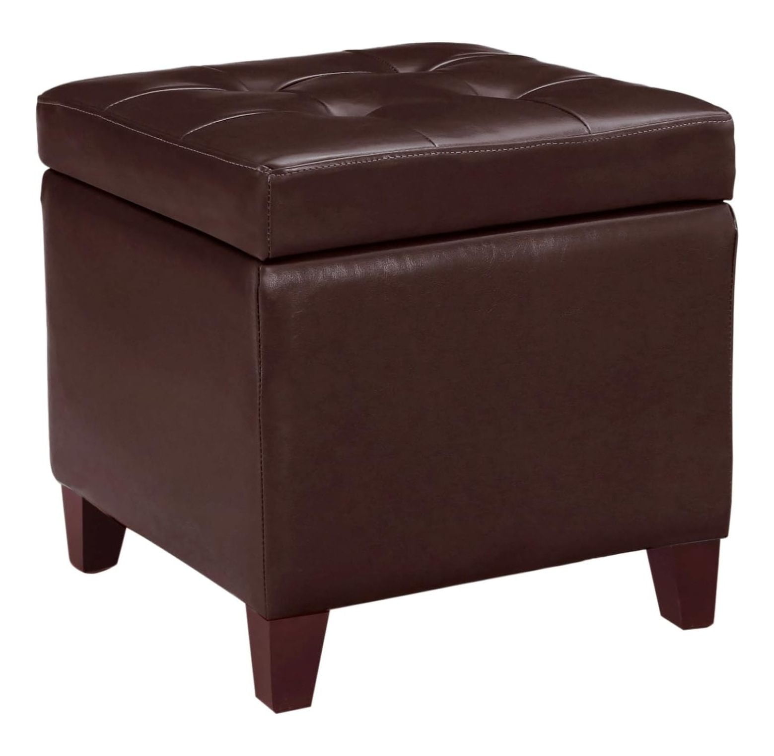 Tufted Faux Leather Storage Ottoman Square Cube Foot Rest Stool with ...