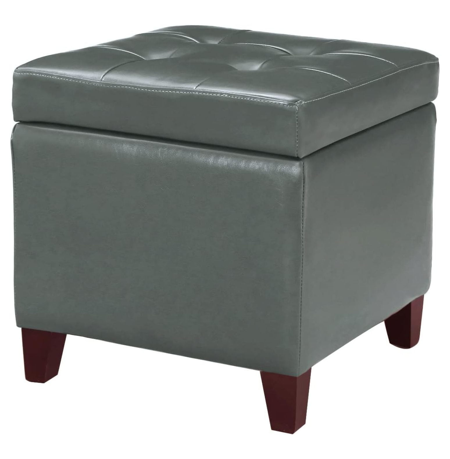 Tufted Faux Leather Storage Ottoman Square Cube Foot Rest Stool with ...