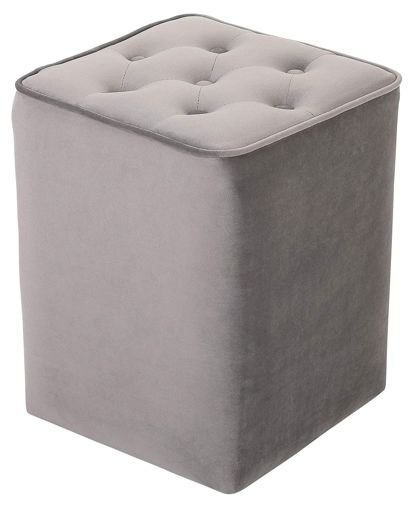 Tufted Grey Ottoman Foot Stool - Square - Soft Compact Padded Stool ...