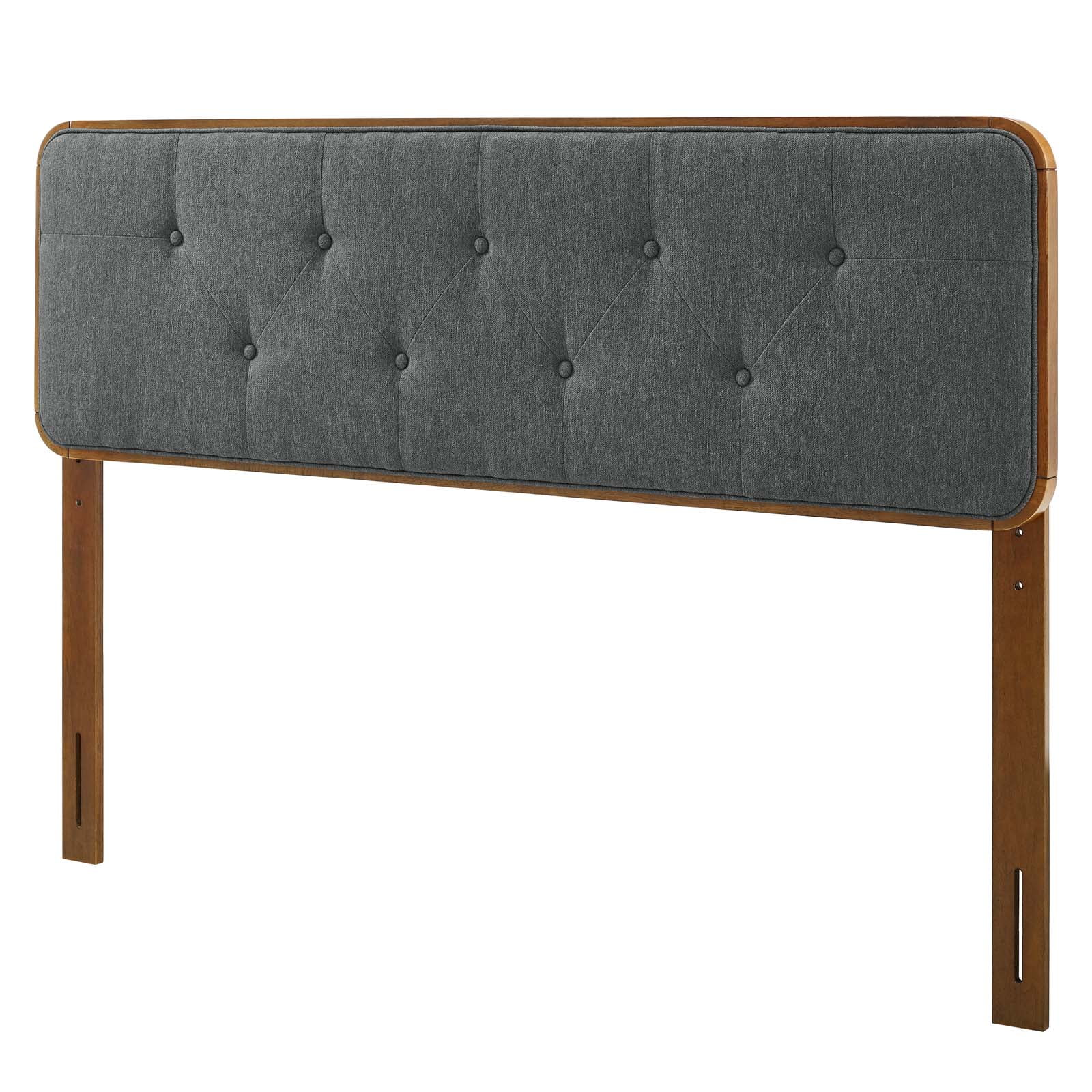 Tufted Headboard, Queen Size, Wood, Fabric, Brown Walnut Grey Gray ...