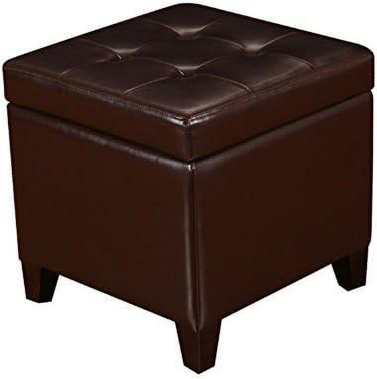 Tufted Leather Square Ottoman Lift Top Cube Footstool with Hinged Lid ...