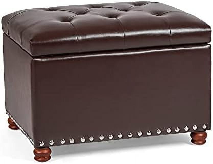 Tufted Leather Square Ottoman Lift Top Cube Footstool with Hinged Lid ...