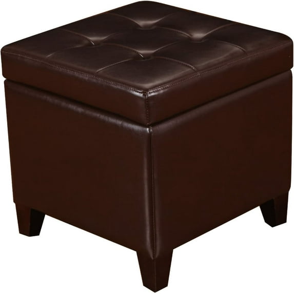 Tufted Leather Square Storage Ottoman, Lift Top Cube Footstool with ...