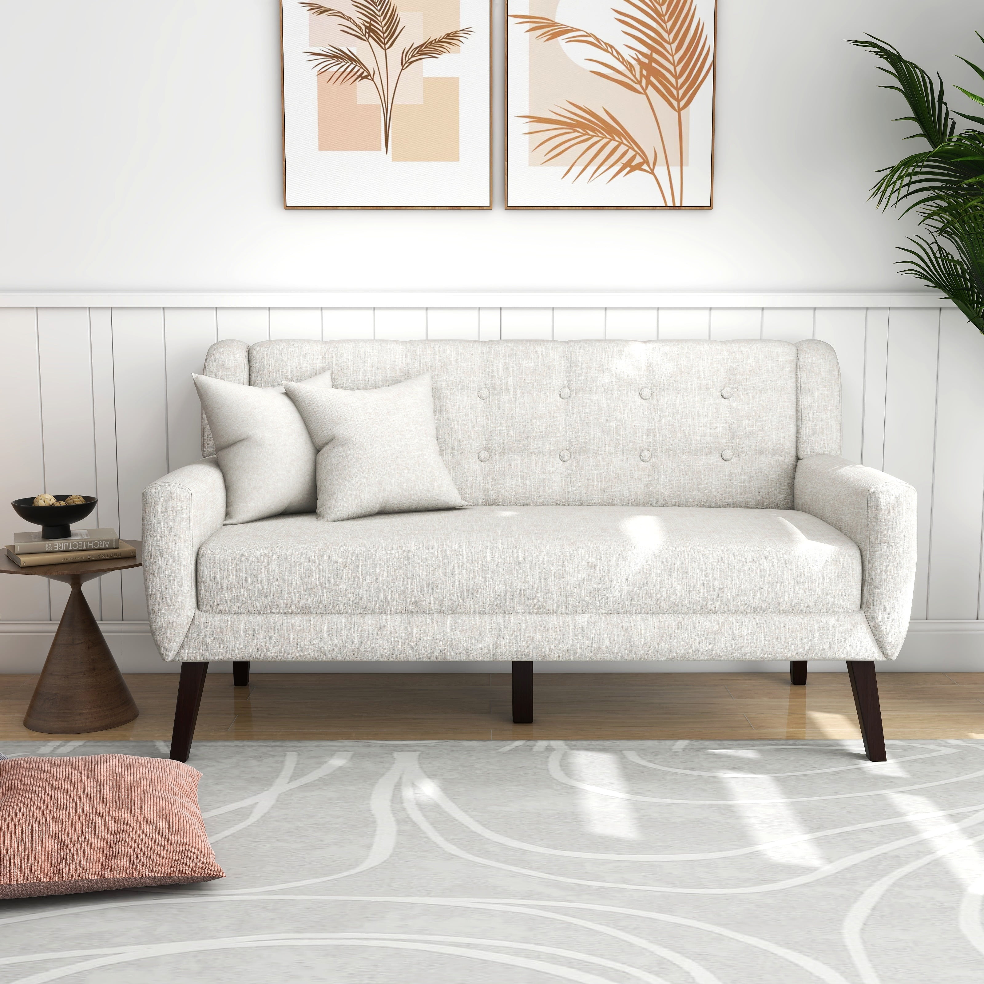 Tufted Linen/Cotton 2-Seater Sofa with Pillows Beige - Walmart.com