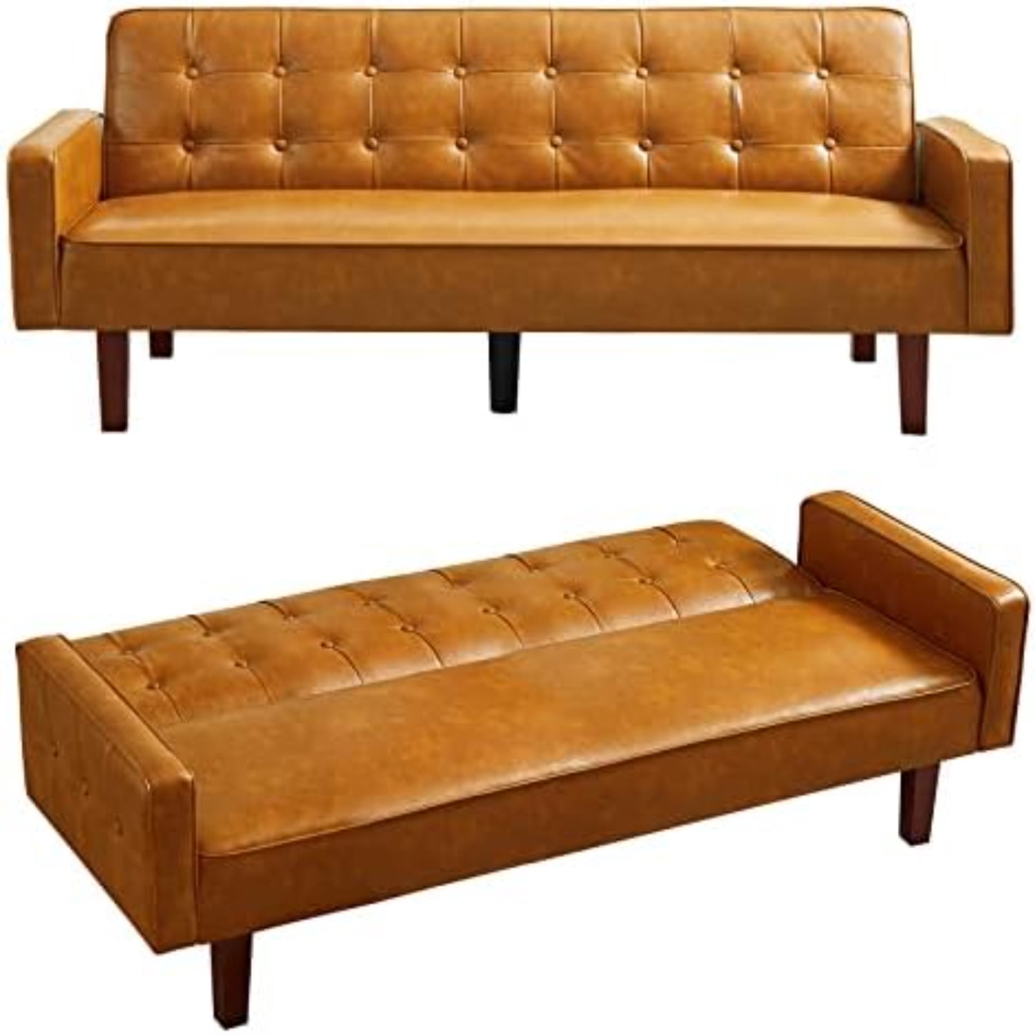 Tufted Linen Futon Sofa Couch Bed for Living Room Convertible Blue ...